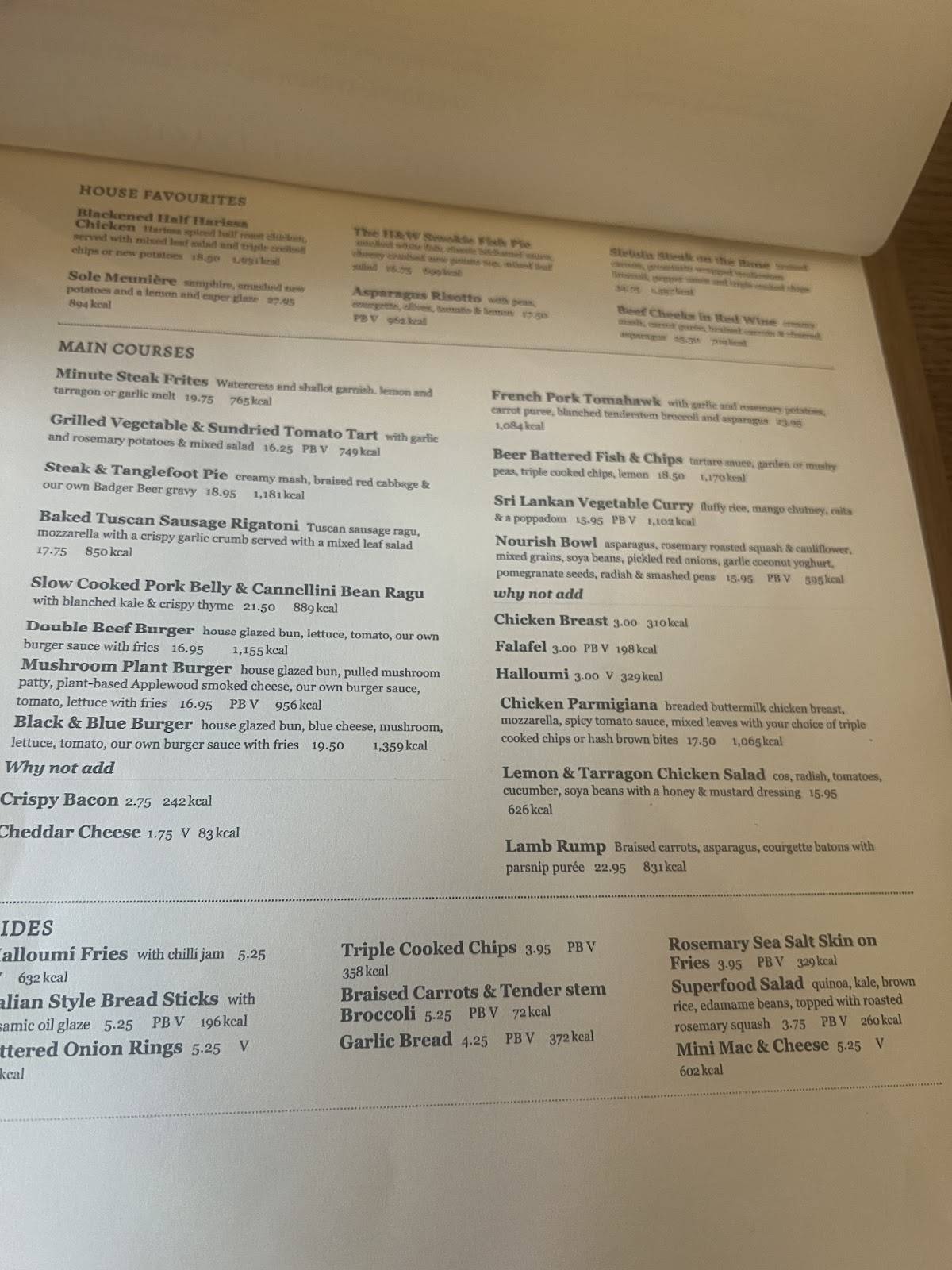 Menu at The Royal Lion restaurant, Lyme Regis