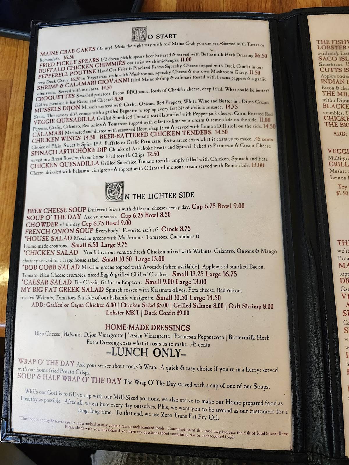 Menu at The Run of the Mill Public House & Brewery, Saco