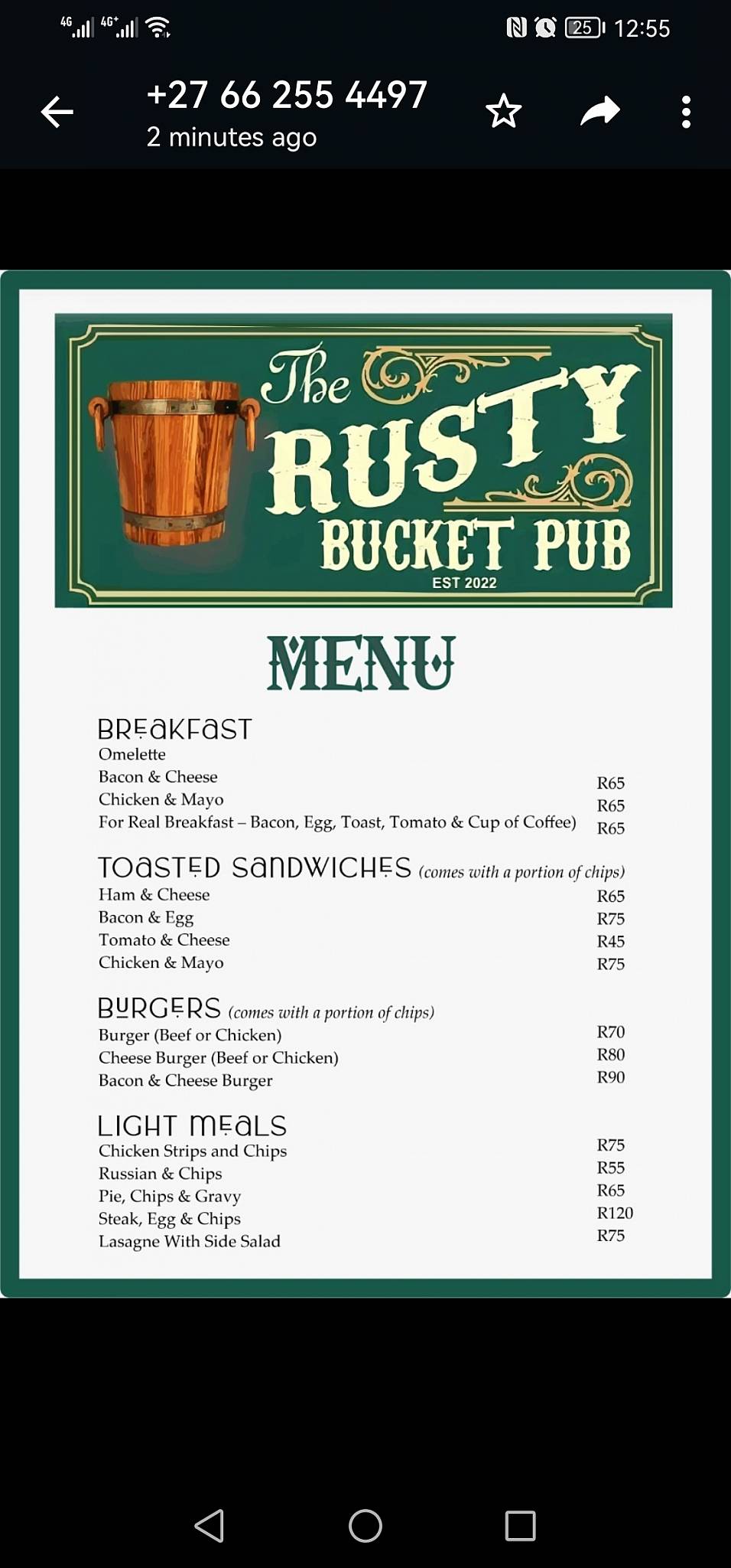 Menu at The Rusty Bucket pub & bar, Glencoe