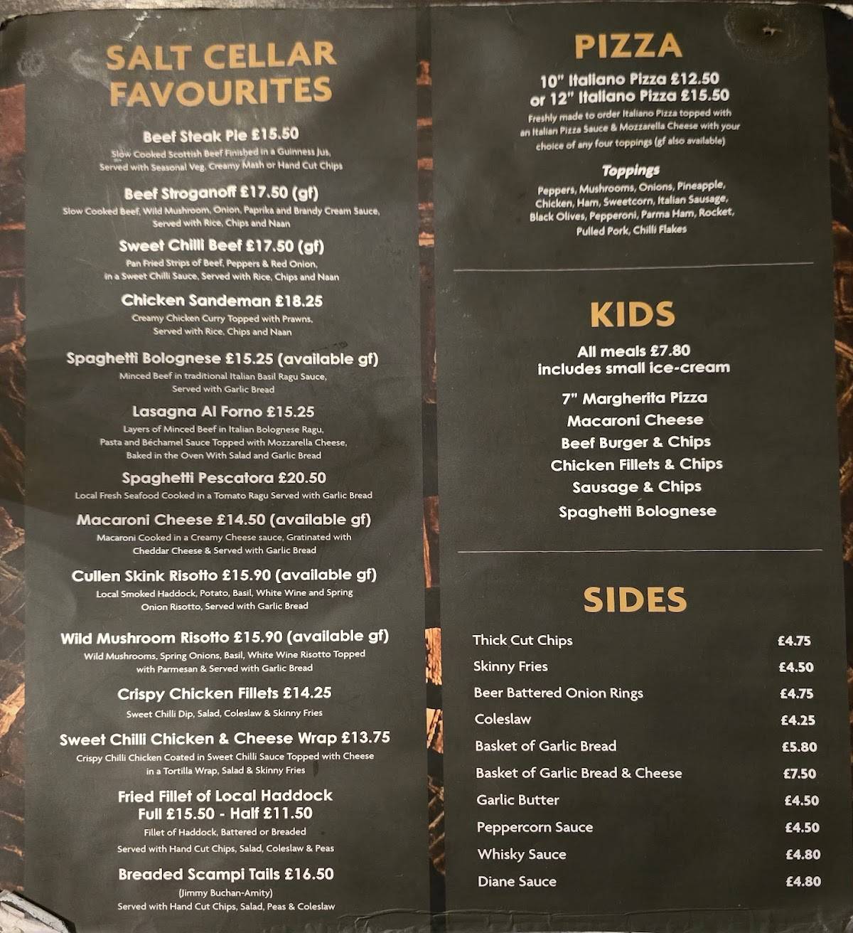 Menu at The Salt Cellar cafe, Lossiemouth