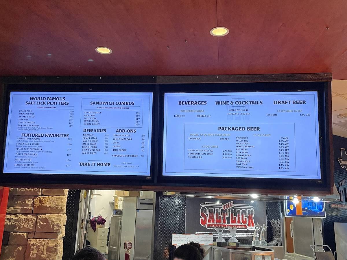 Menu at The Salt Lick BBQ, Grapevine, 2400 Aviation Dr