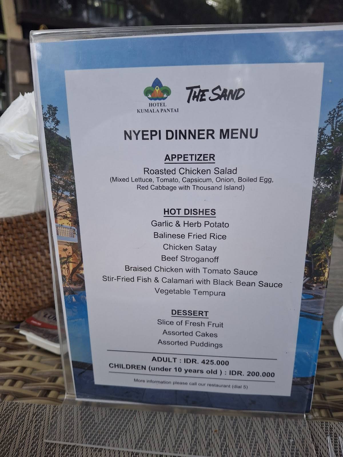 Menu at The Sand - Hotel Kumala Pantai restaurant, Mengwi, Jl. Pantai ...