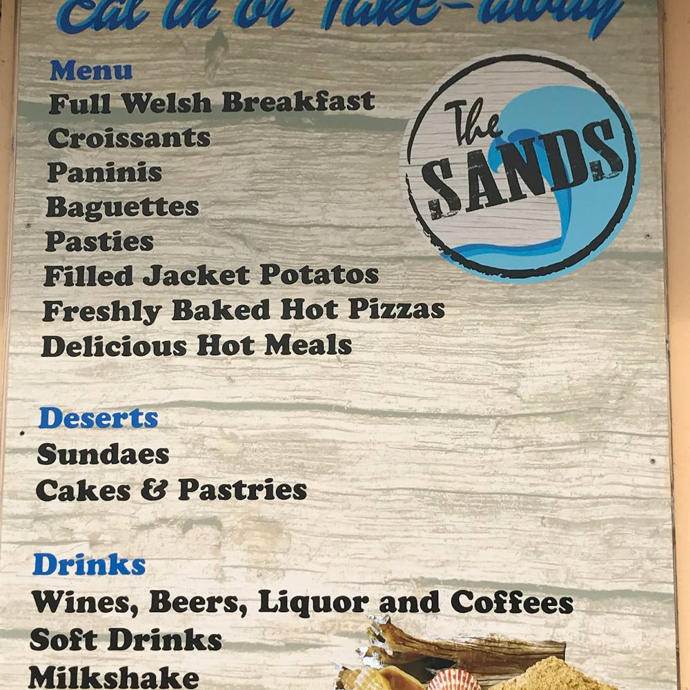 Menu at The Sands cafe, Borth