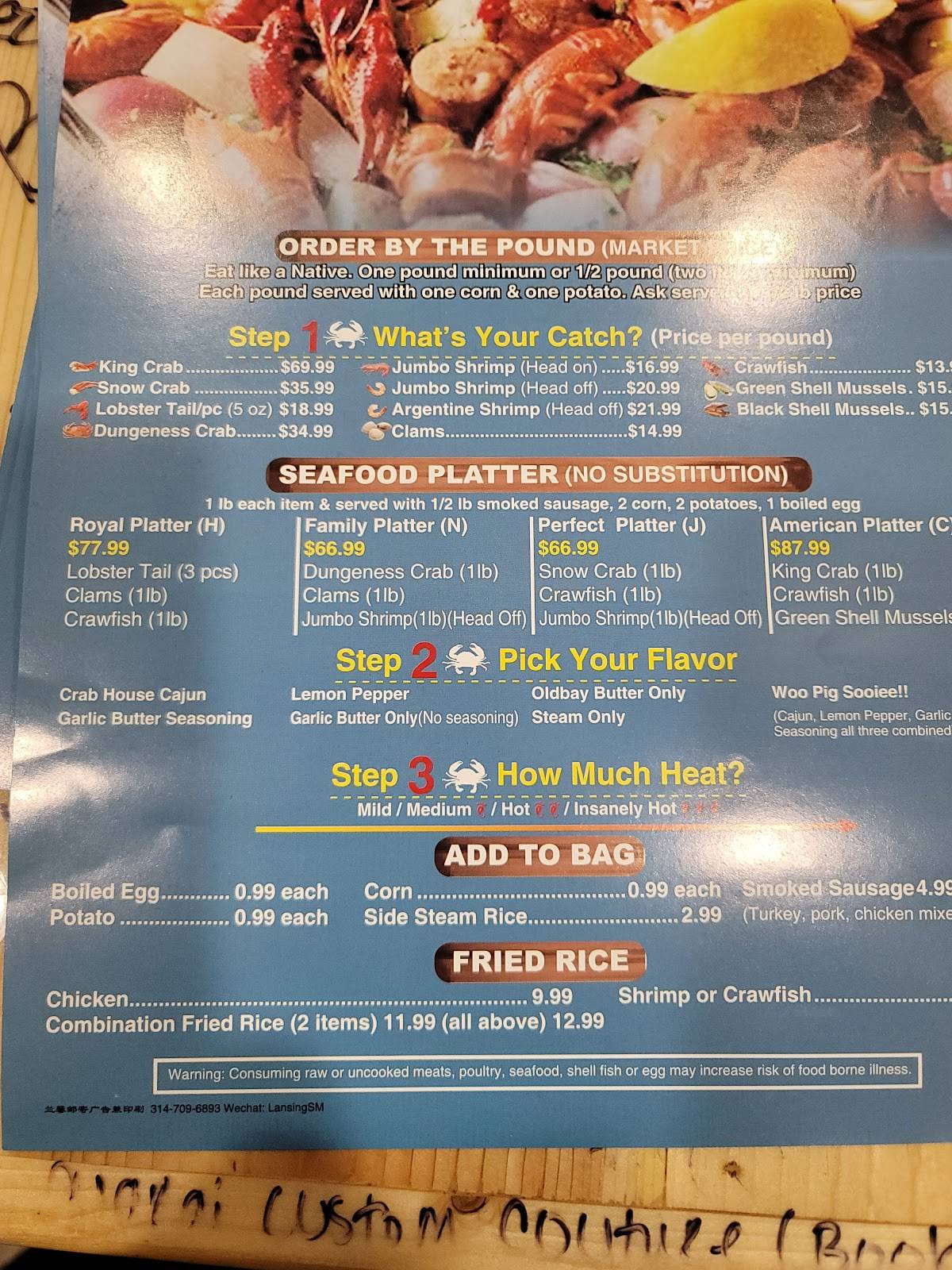 Menu at The Saucy Crab Homewood pub & bar, Homewood