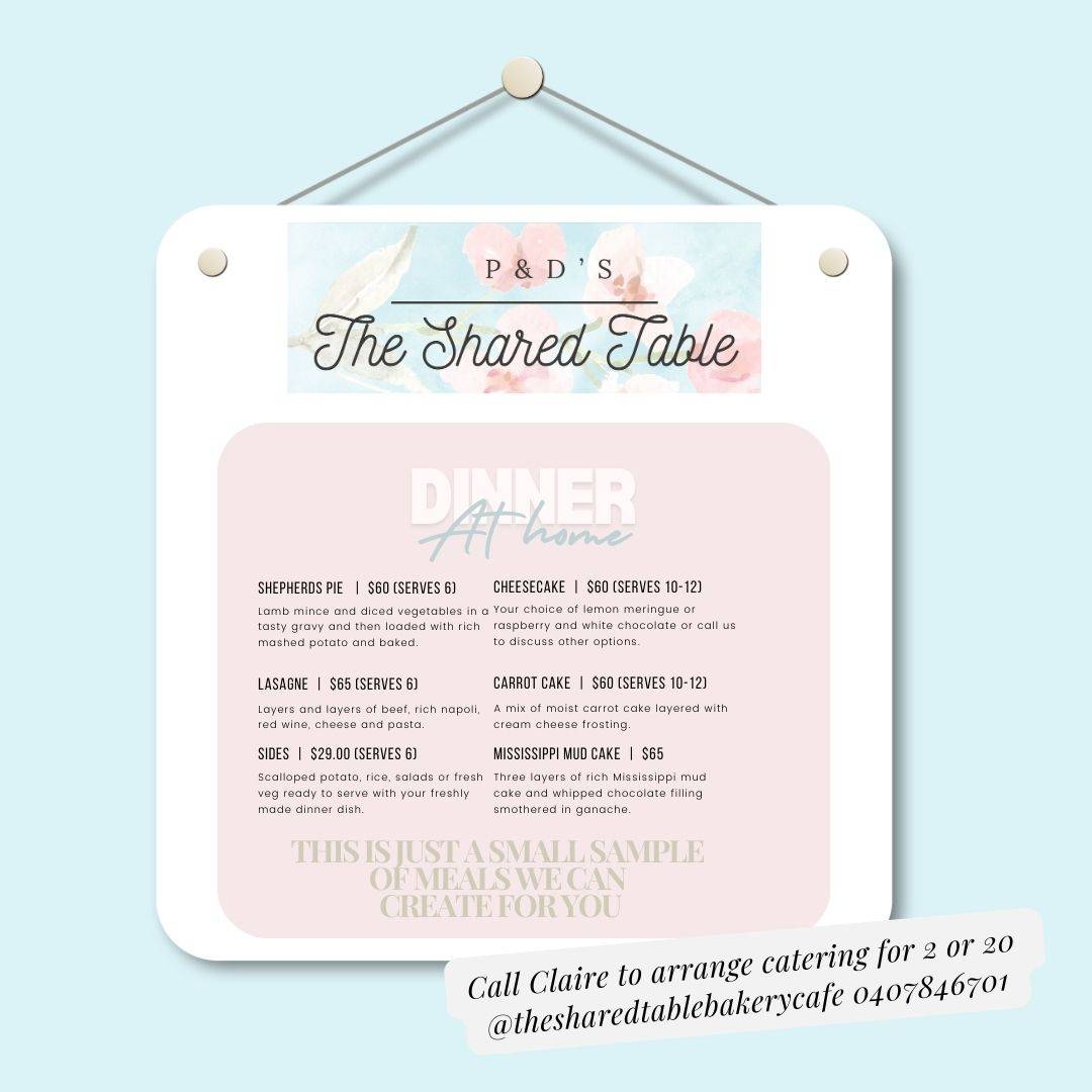 Menu at The Shared Table Bakery Cafe, Boort