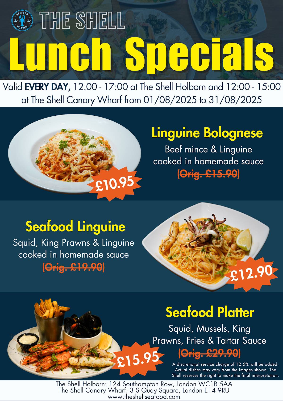 Menu at The Shell restaurant, London, 124 Southampton Row