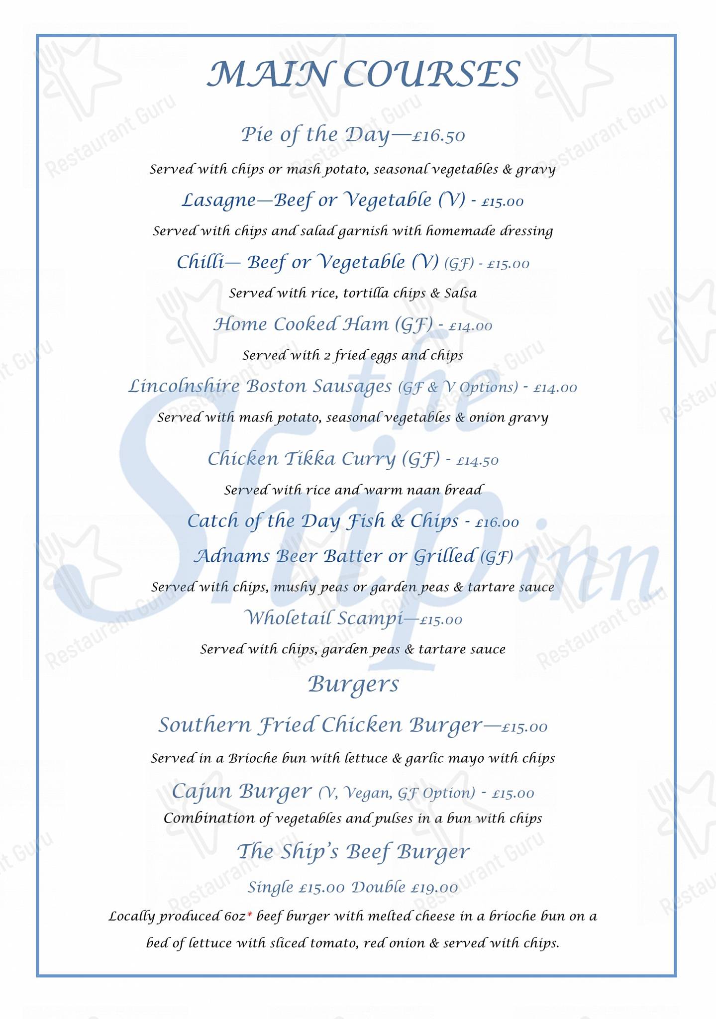 Menu at The Ship Inn - Fosdyke Bridge pub & bar, Kirton