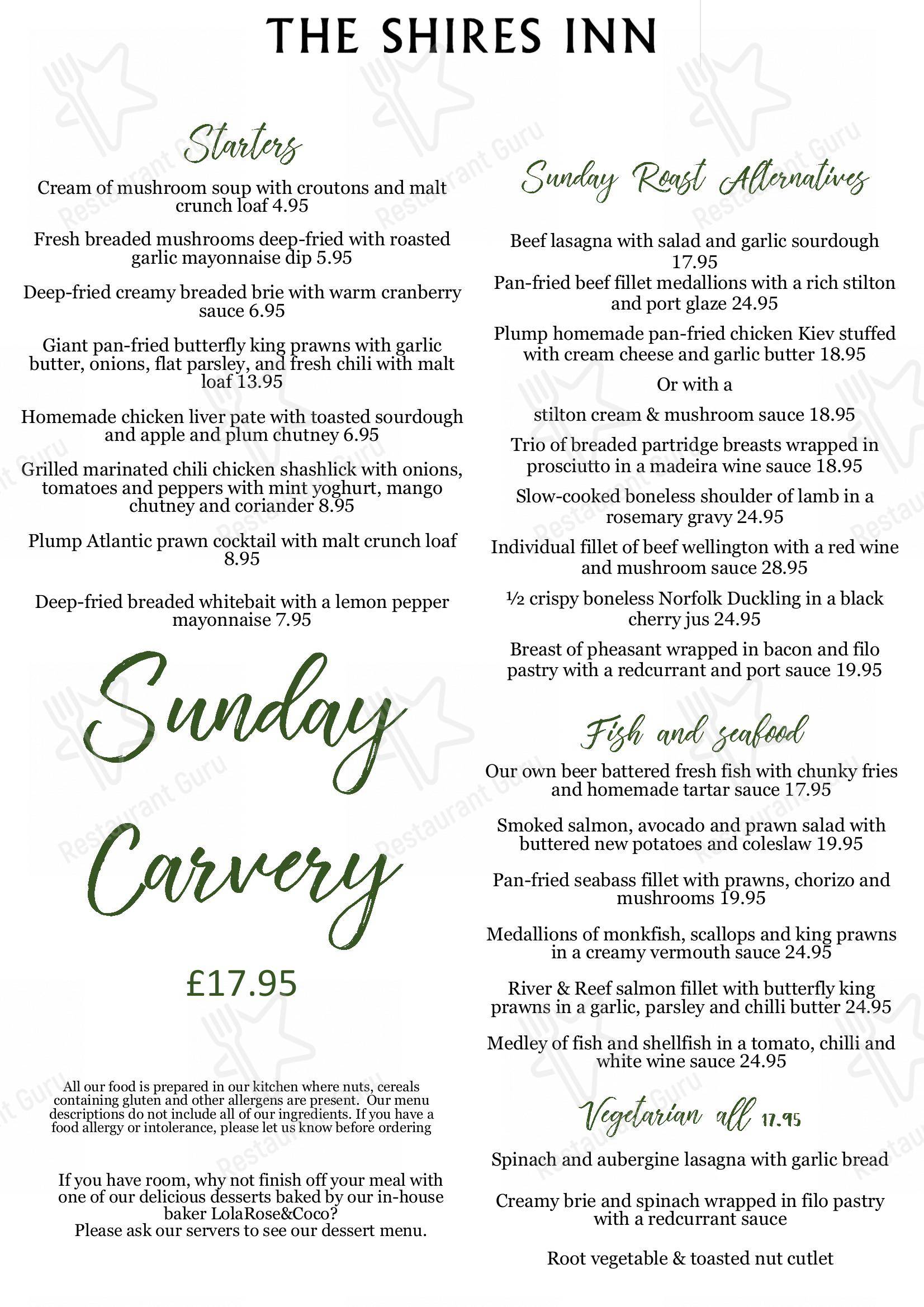 Menu at The Shires Inn & Restaurant, Gilmorton, Main St