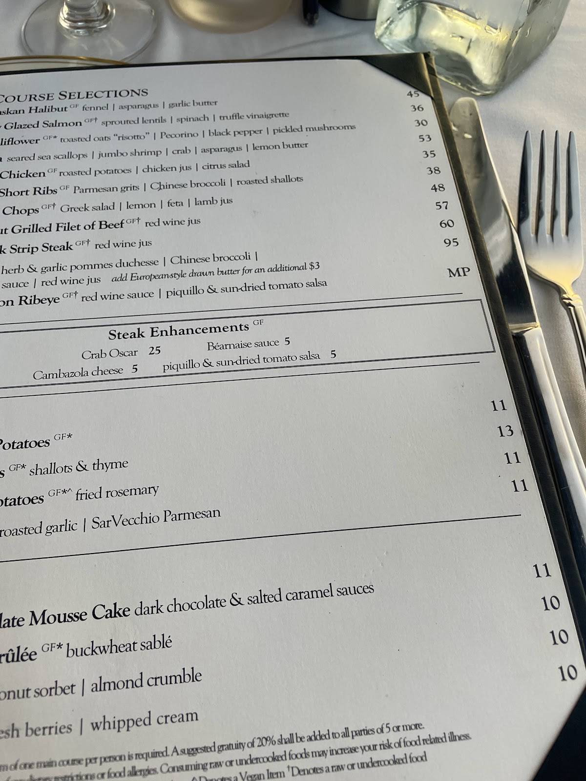 Menu at The Signature Room at the 95th restaurant, Chicago