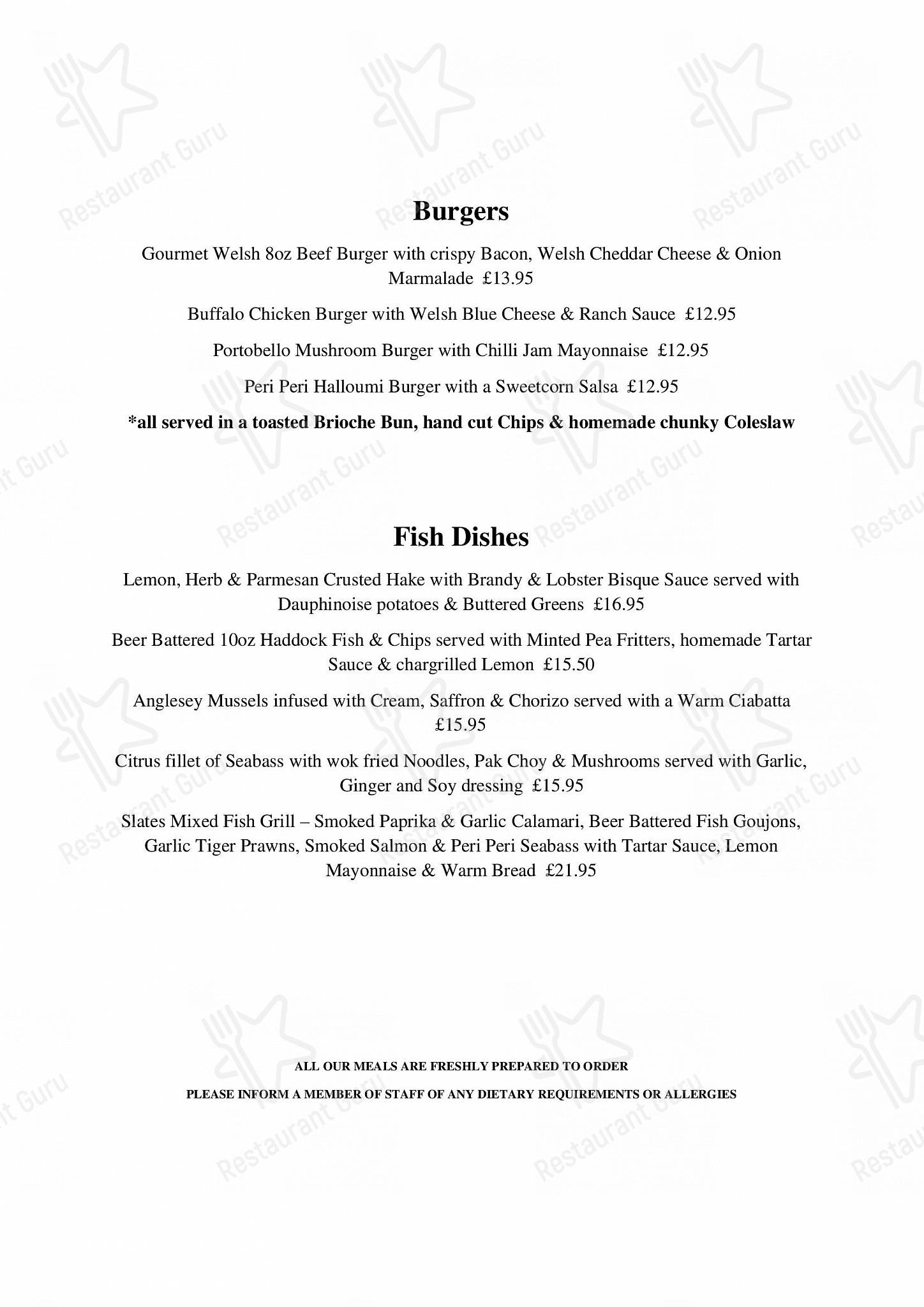 Menu at The Slate / Y Llechan pub & bar, Bangor