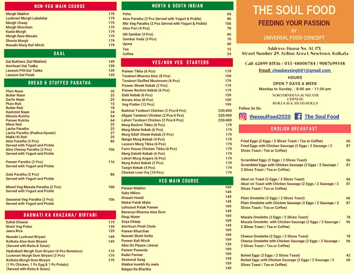 Menu at The Soul Food, New Town