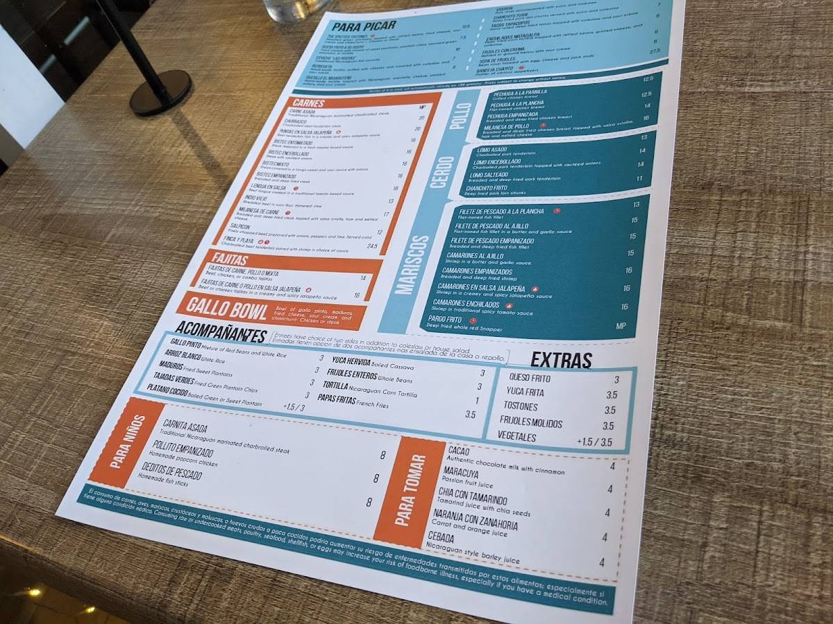 Menu at The Spotted Gallo restaurant, Miami