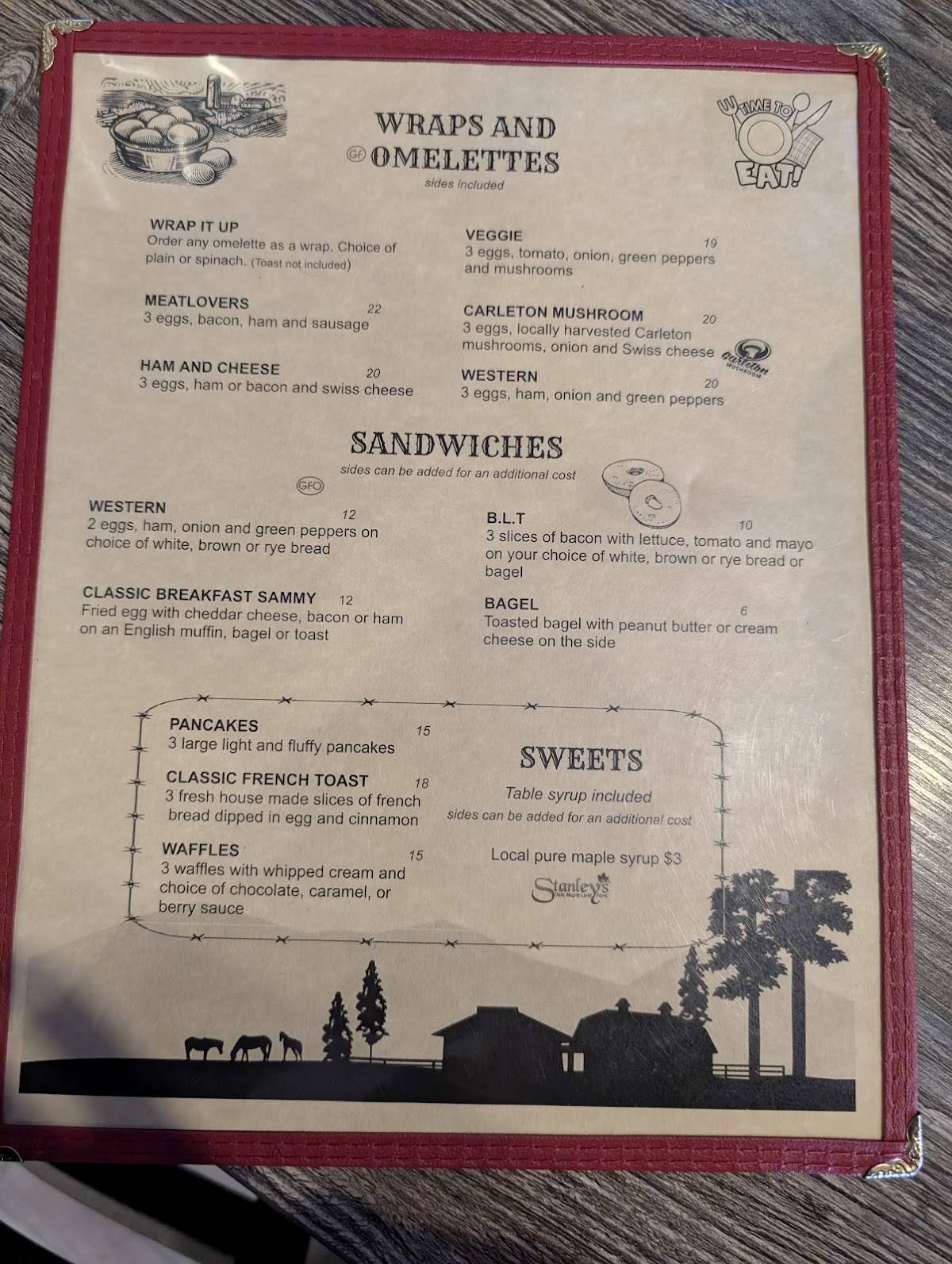 Menu at The Stable Restaurant, Ottawa