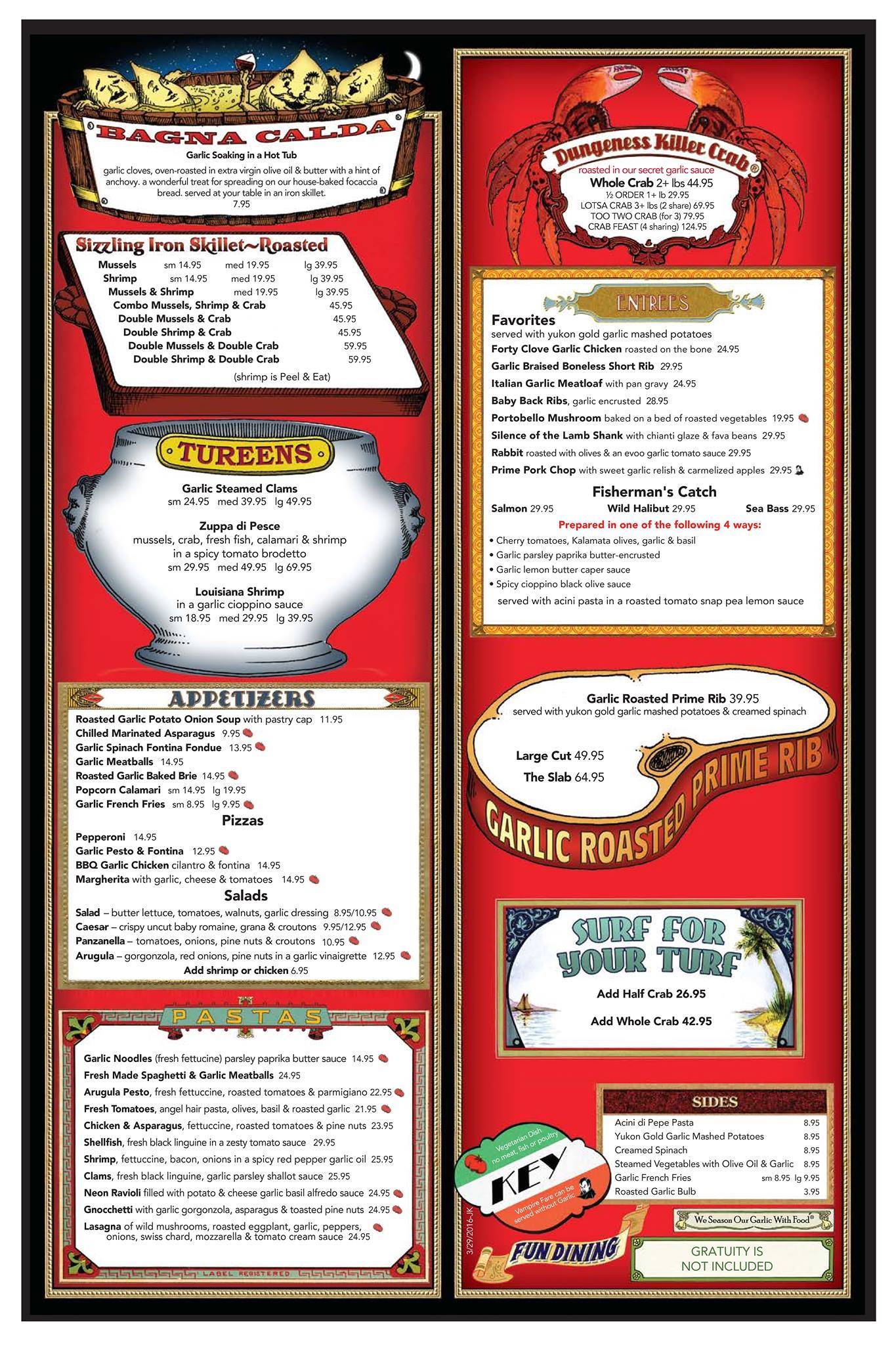 Menu at The Stinking Rose steakhouse, Beverly Hills