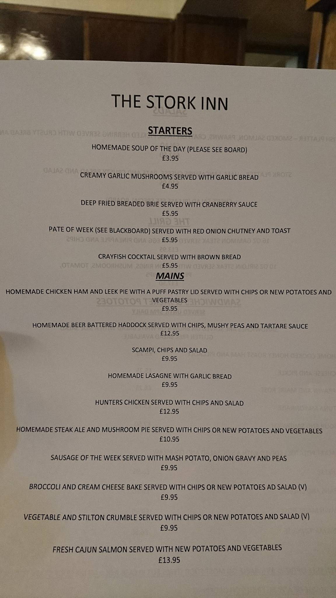 Menu at The Stork Hotel pub & bar, Lancaster