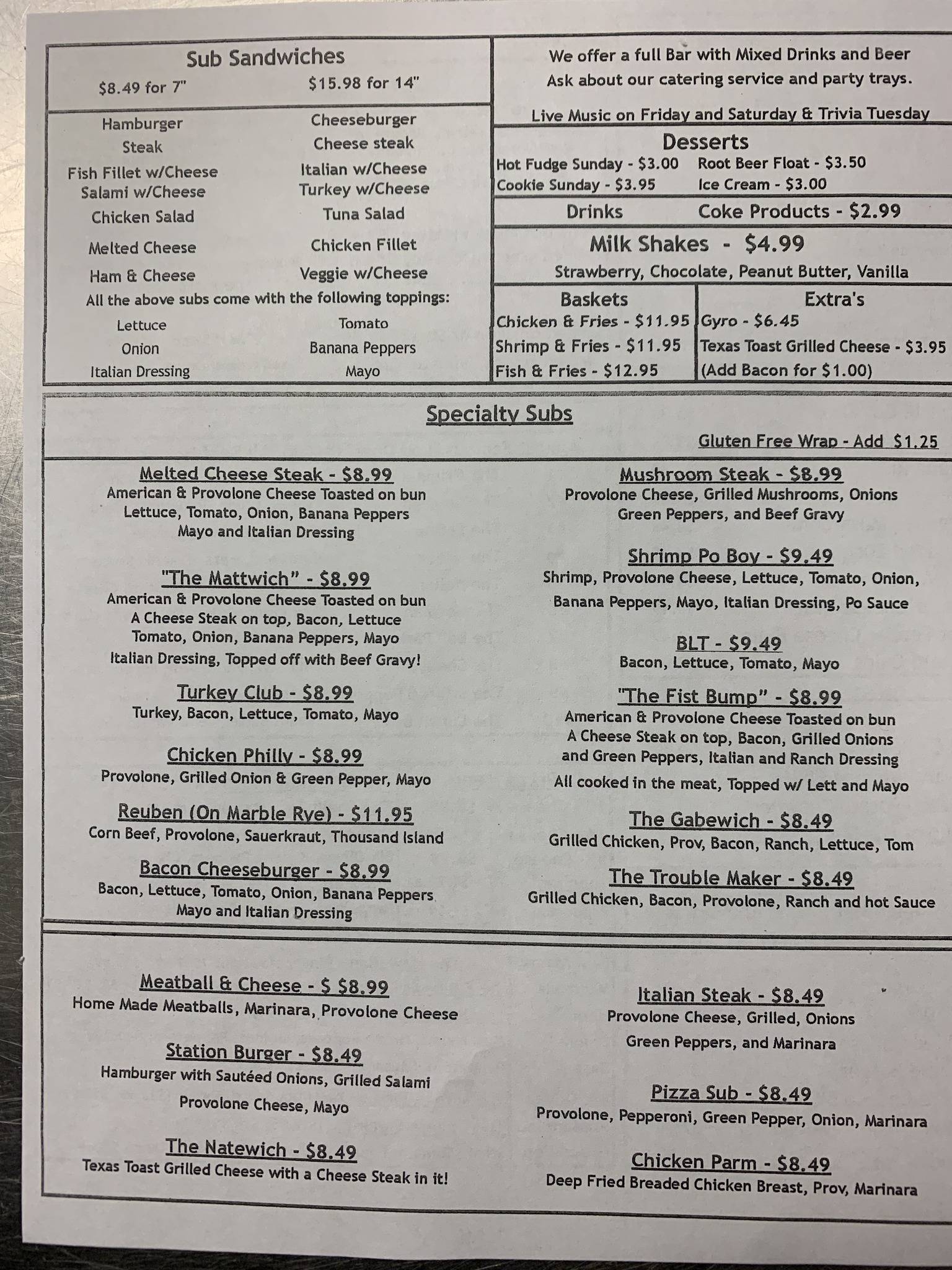 Menu at The Sub Station pizzeria, Wadsworth, 116 High St