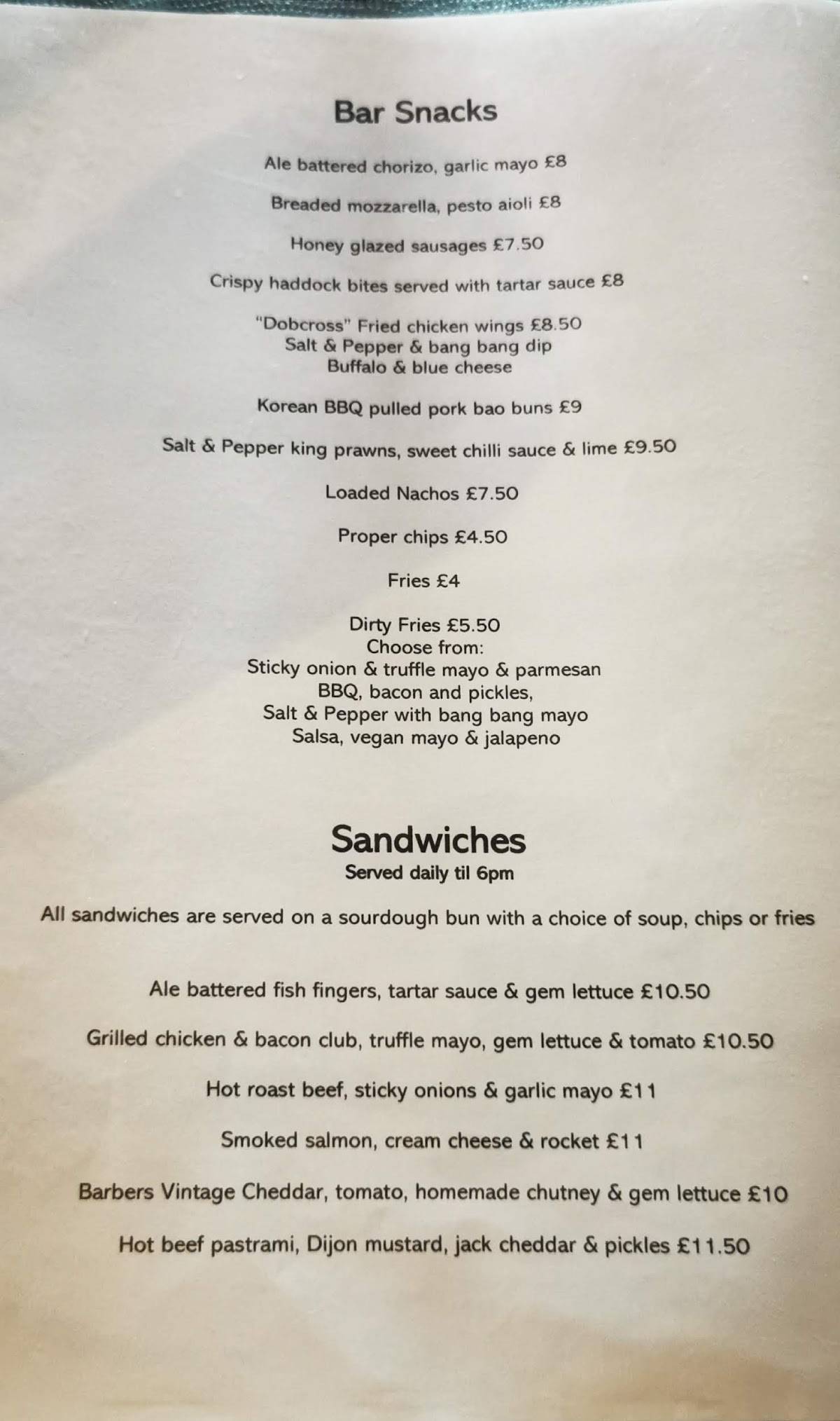 Menu at Swan Inn pub & bar, Oldham