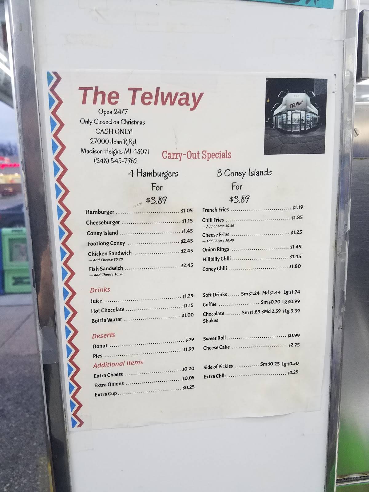 Menu at The Telway restaurant, Madison Heights