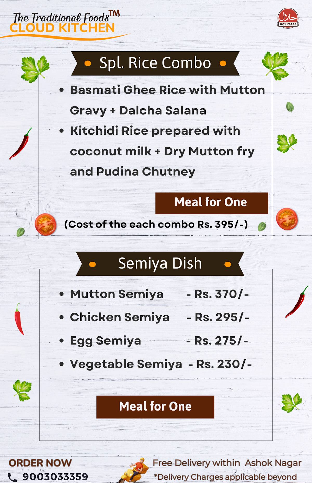 Menu at The Traditional Foods - Cloud Kitchen, Chennai