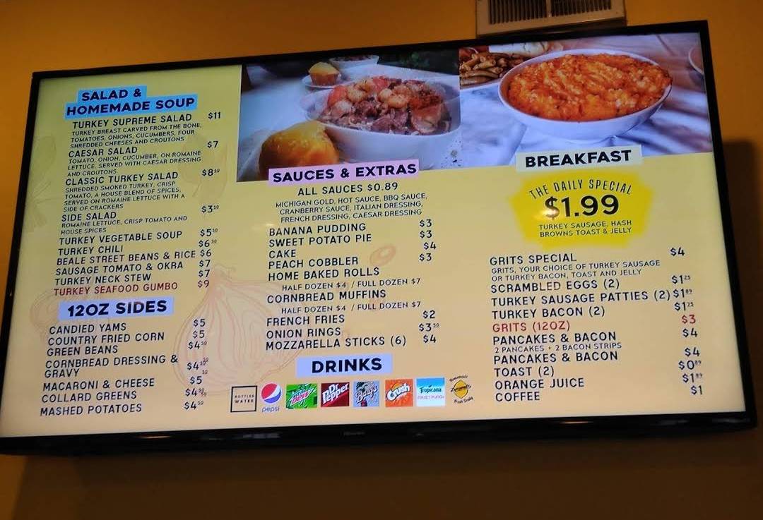 Menu at The Turkey Grill restaurant, Detroit
