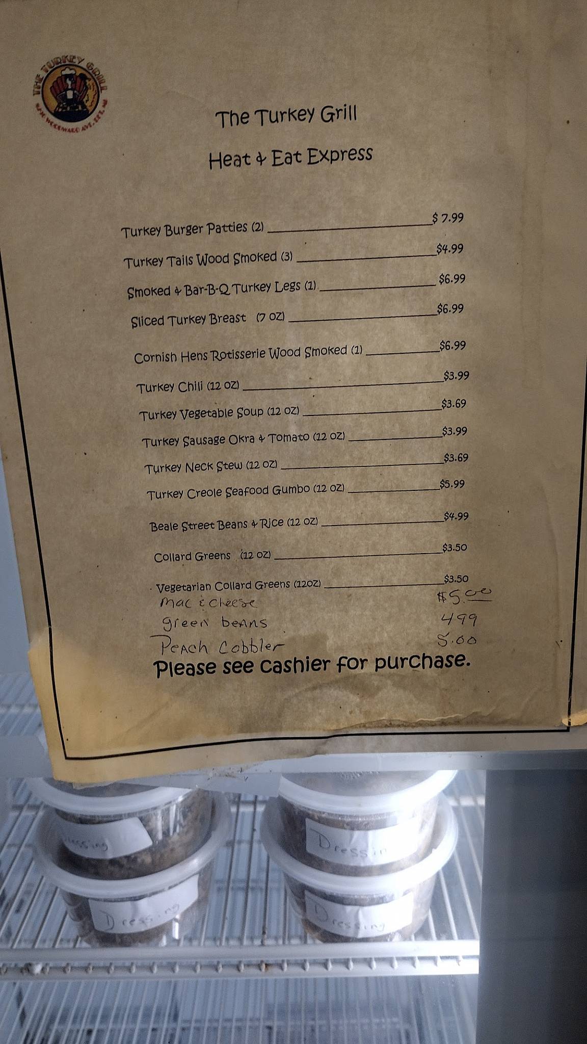 Menu at The Turkey Grill restaurant, Detroit