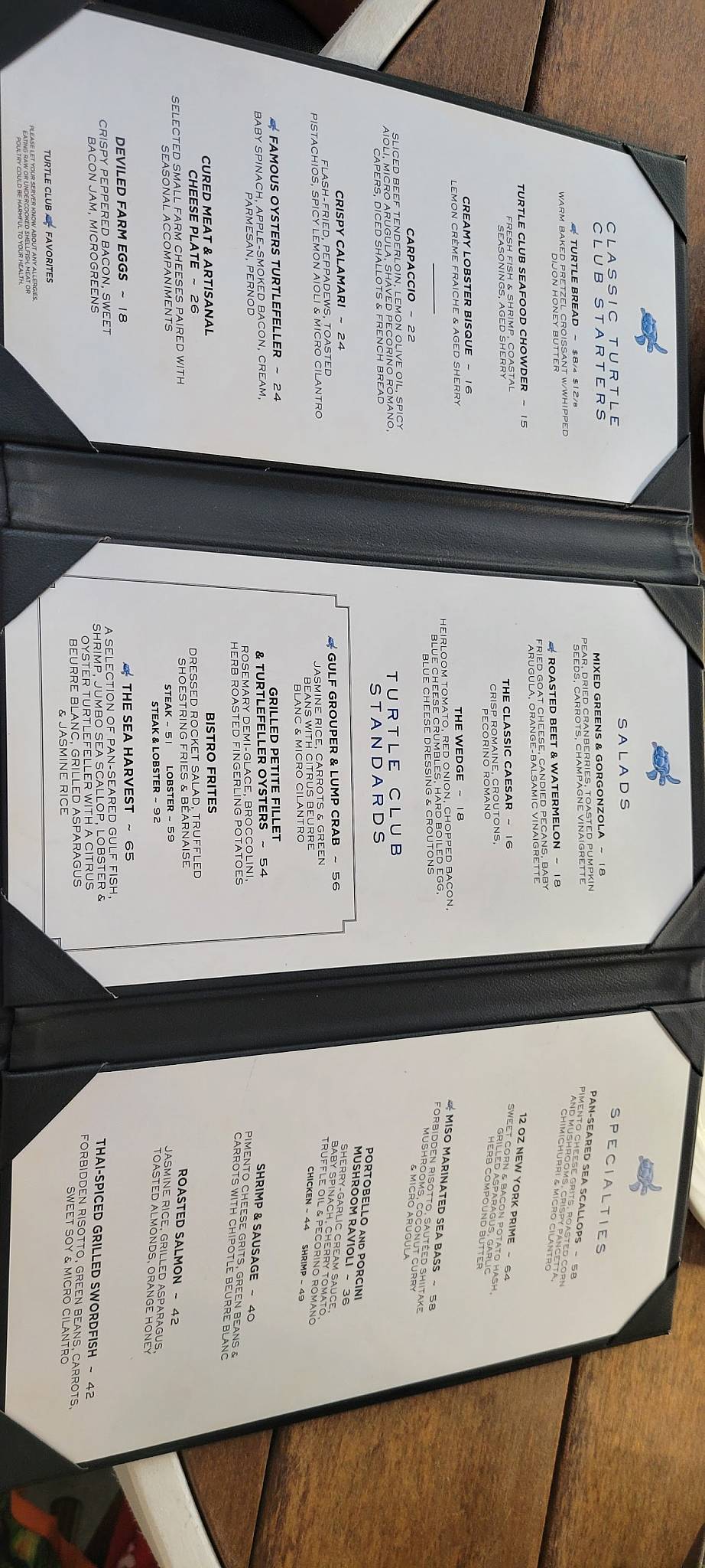 Menu at The Turtle Club, Naples