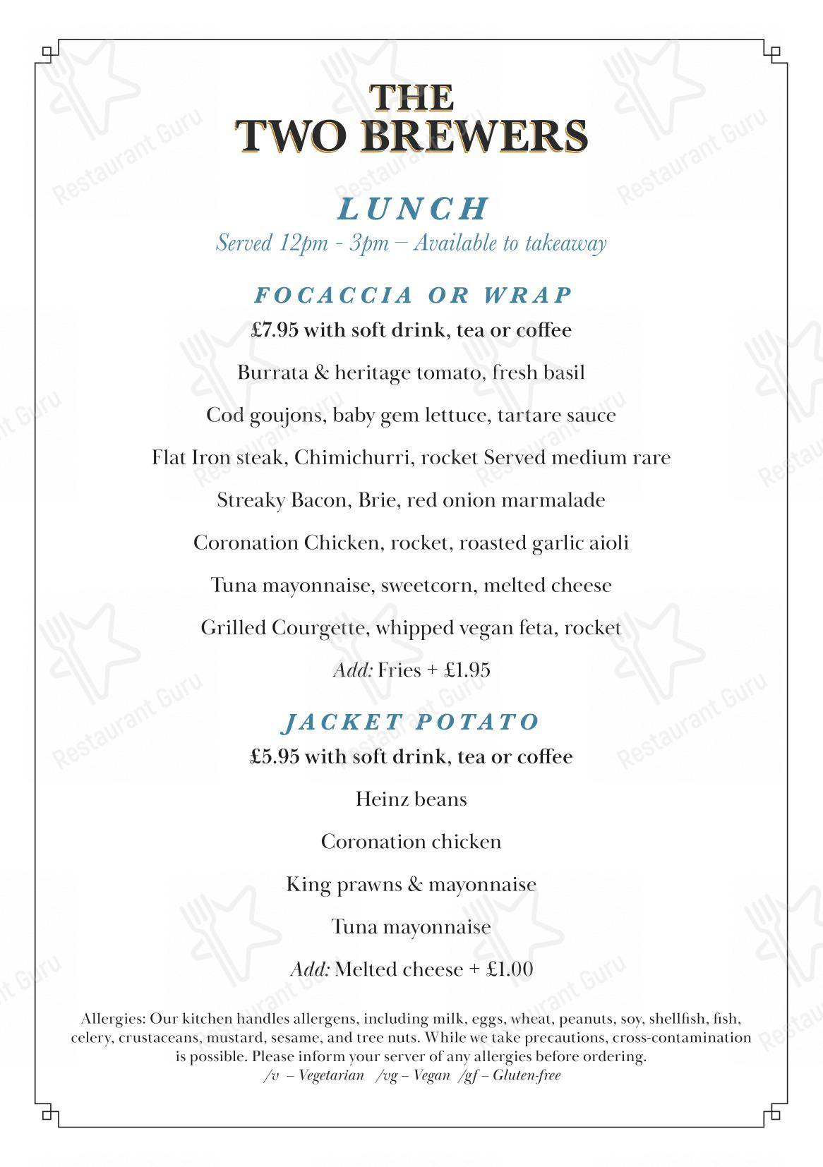 Menu at The Two Brewers pub & bar, Marlow