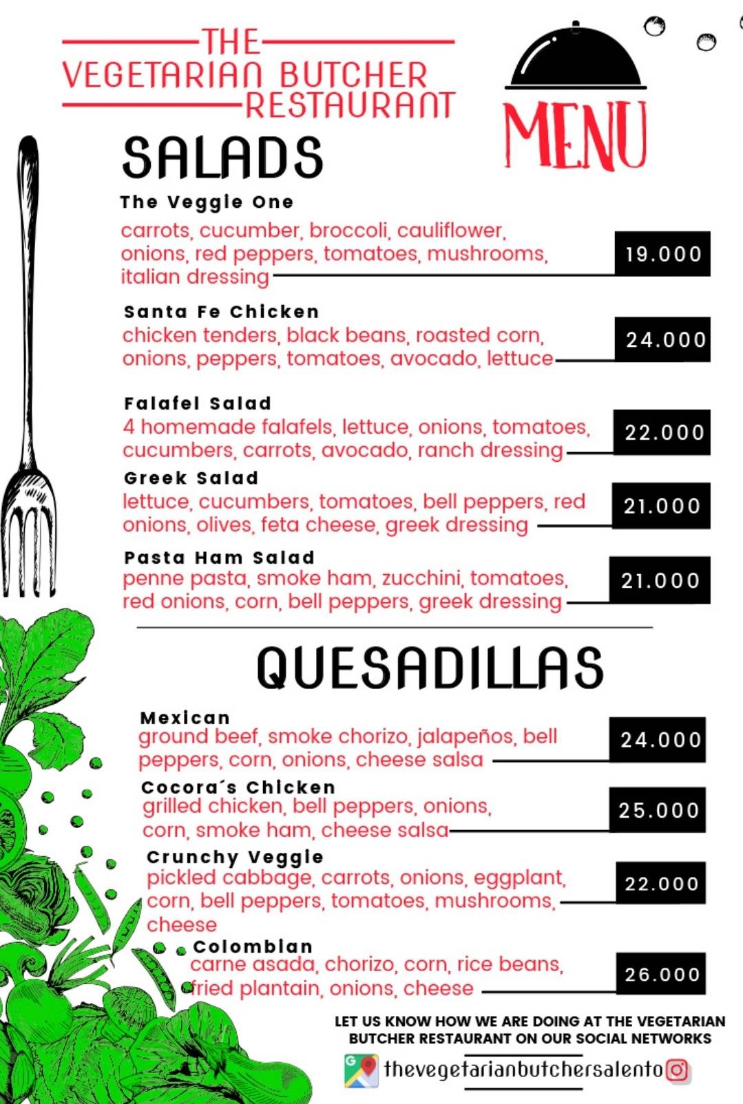 Menu at The Vegetarian Butcher restaurant, Salento