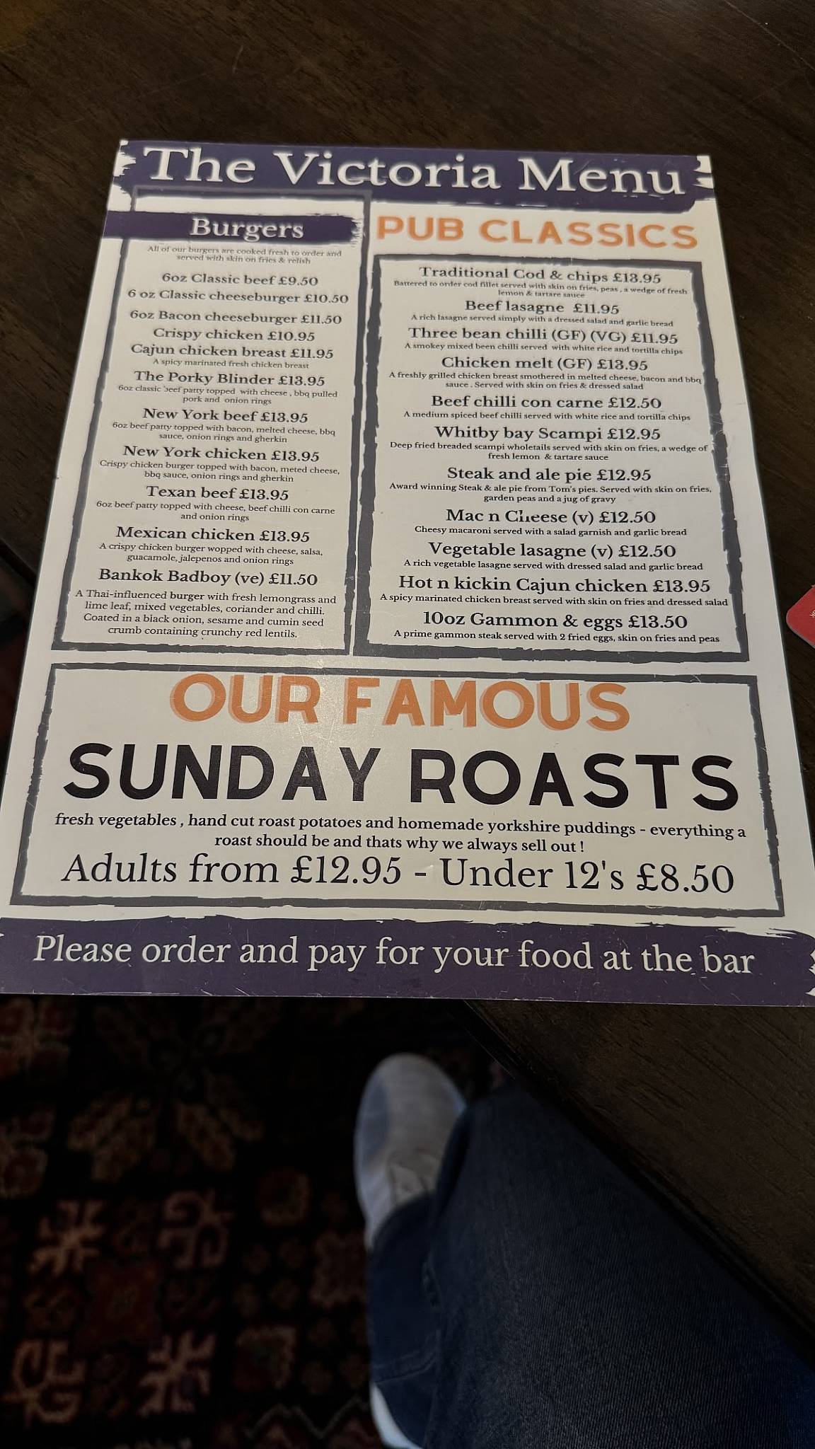 Menu at The Victoria pub & bar, Reading