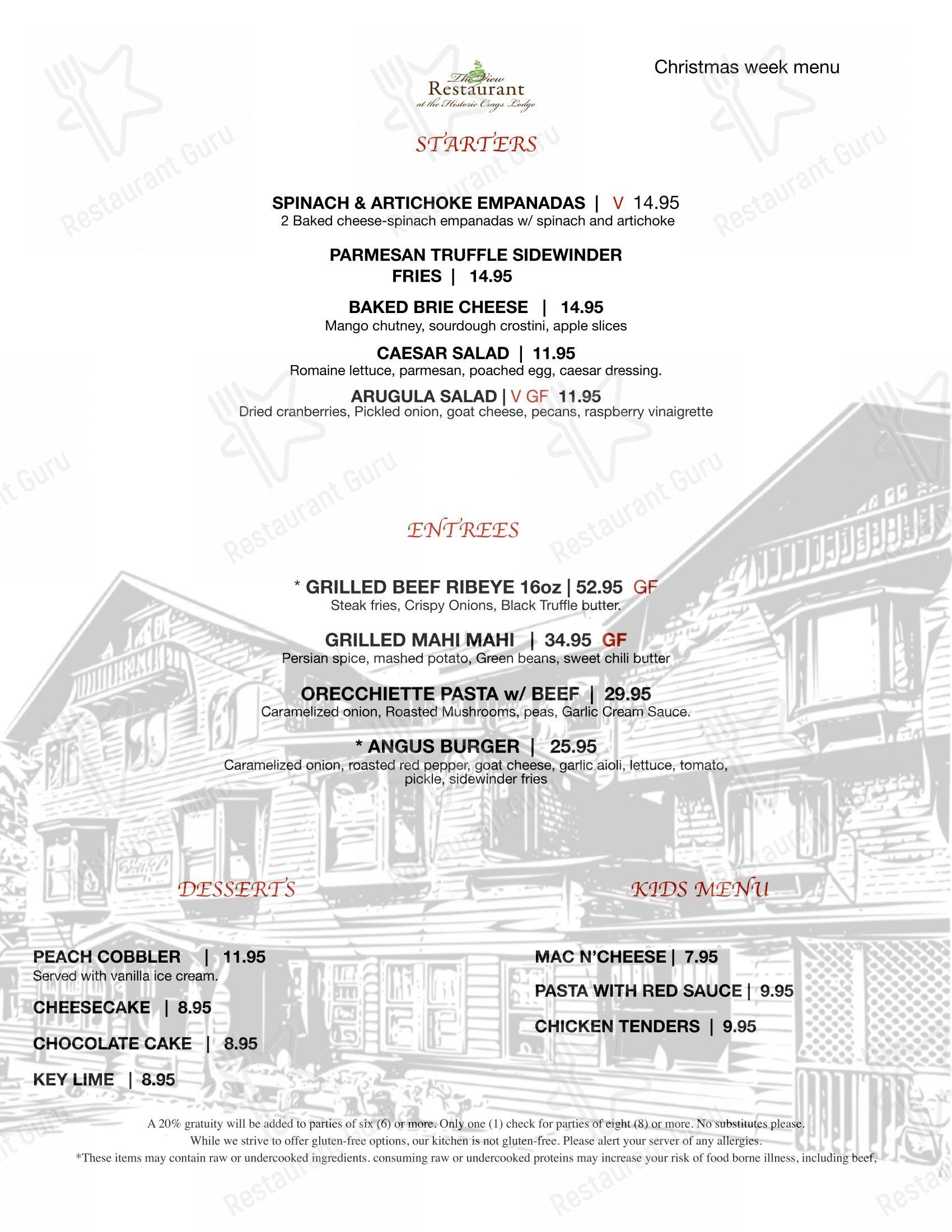 Menu at The View Restaurant, Estes Park