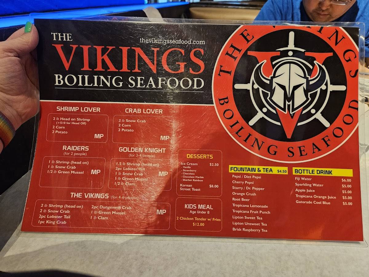 Menu at The Vikings Boiling Seafood restaurant, Las Vegas