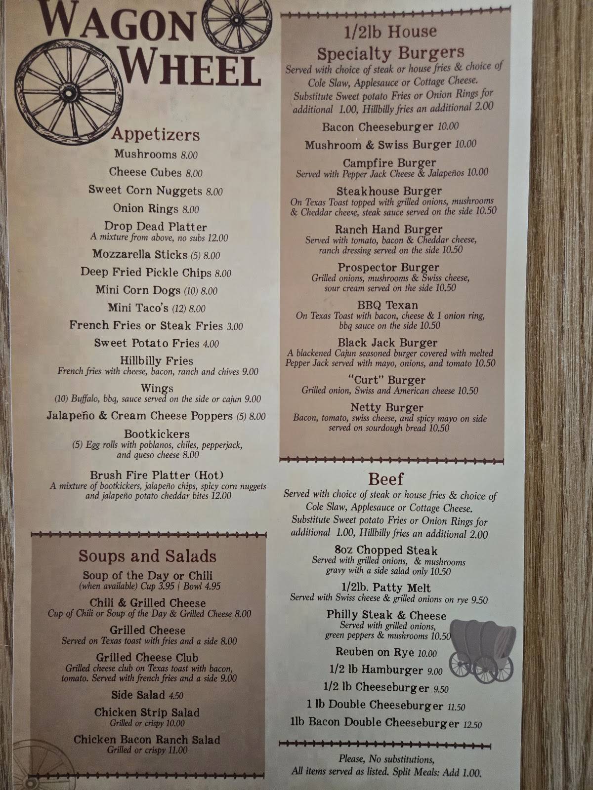 Menu at The Wagon Wheel Bar and Grill, Mineral