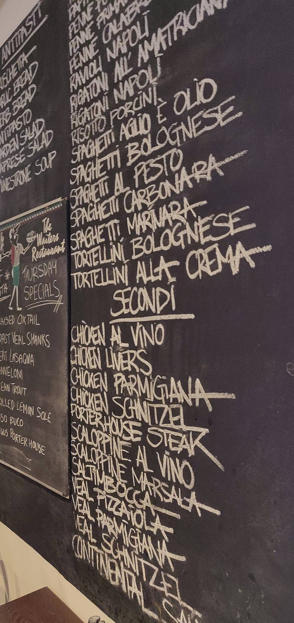 Menu at The Waiters Restaurant, Melbourne