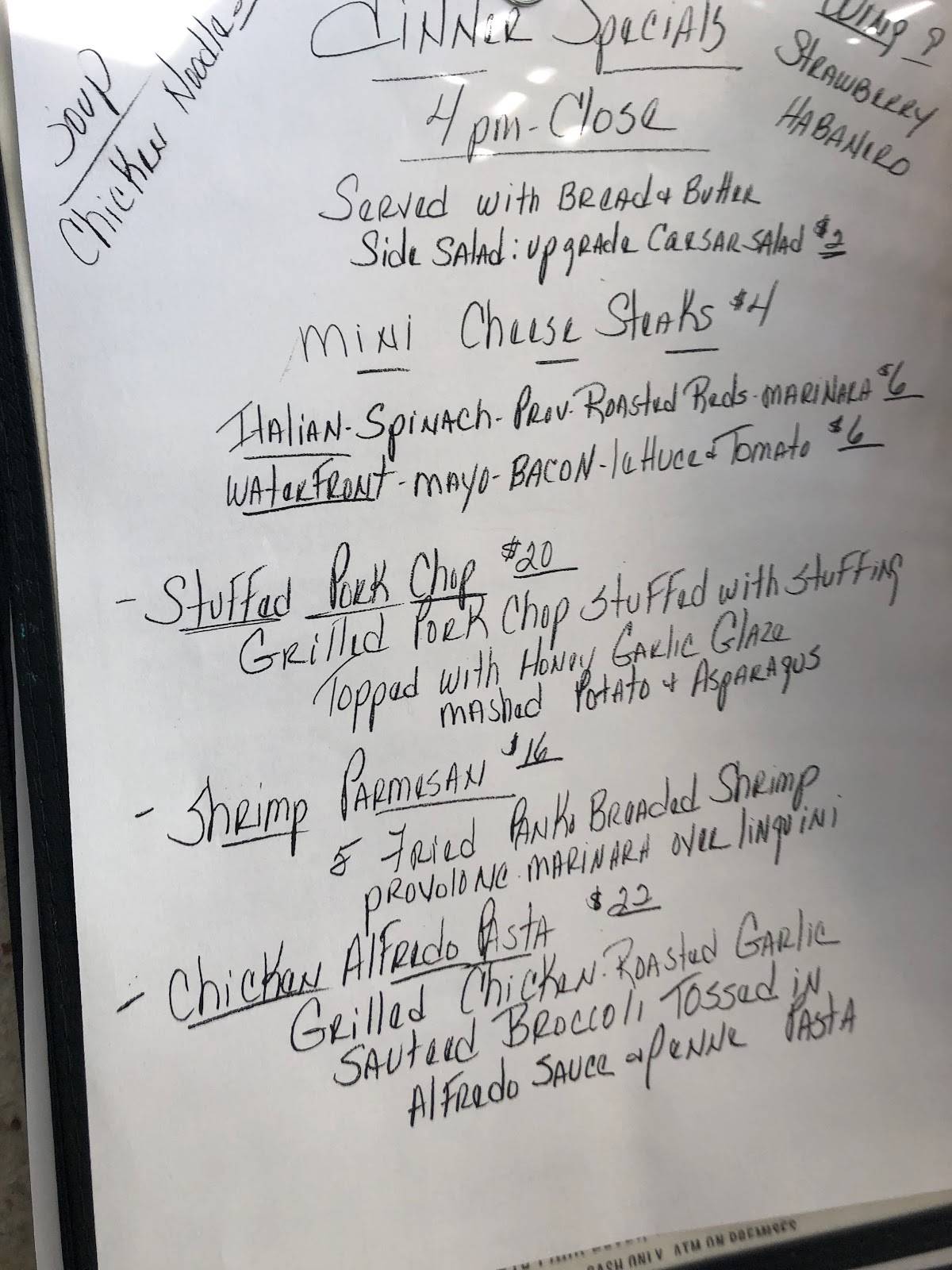 Menu at The Waterfront Wildwood pub & bar, Wildwood