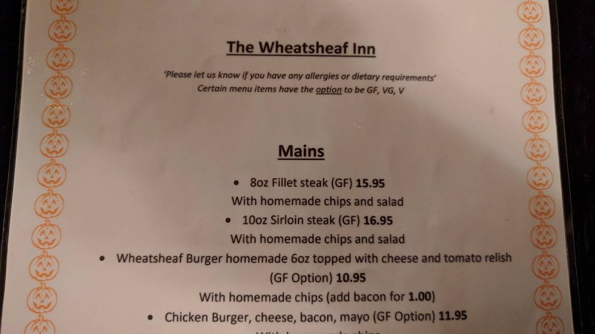 Menu at The Wheatsheaf Inn pub & bar, Malpas