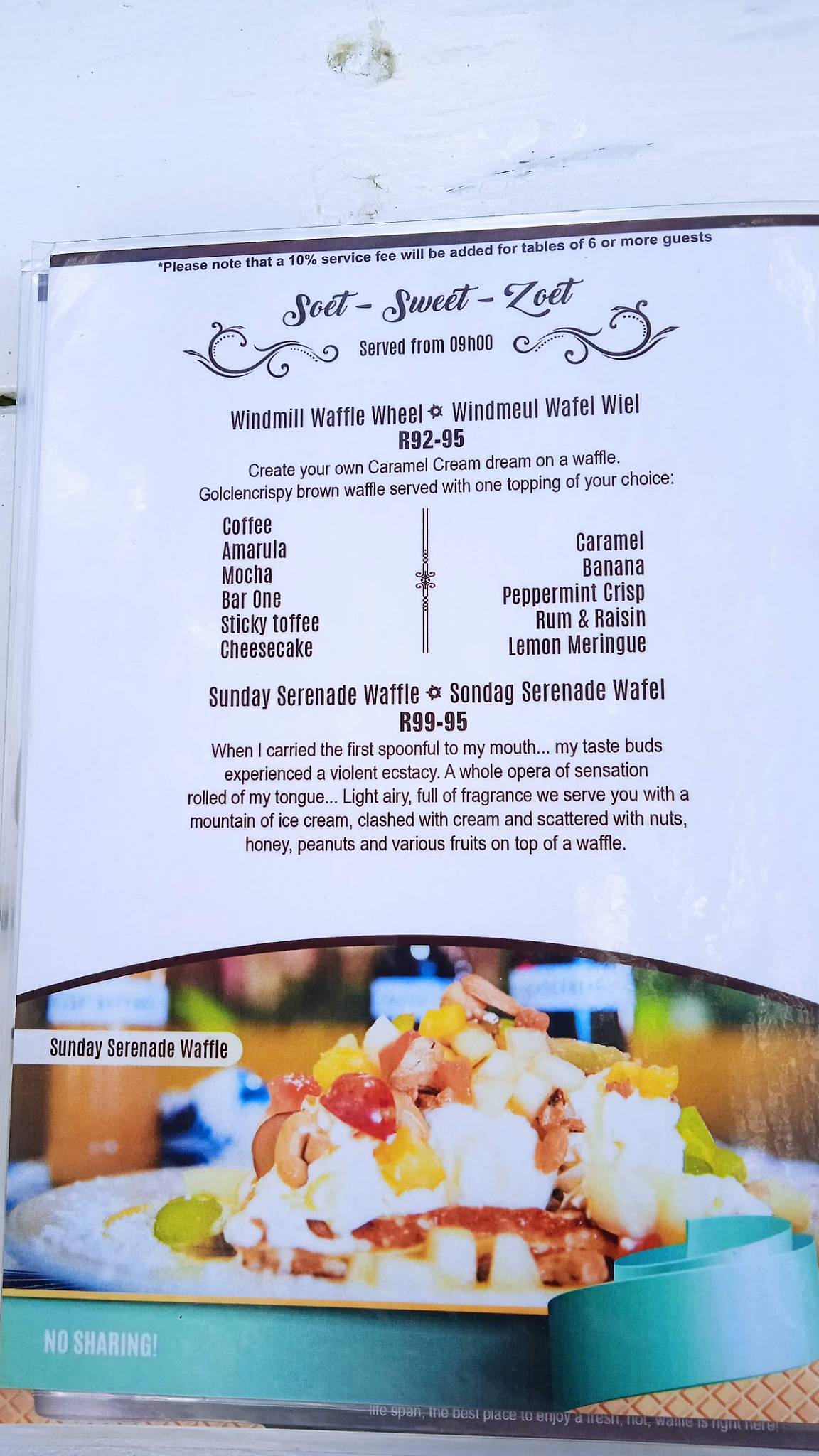 Menu at The Windmill Restaurant, Hartbeespoort