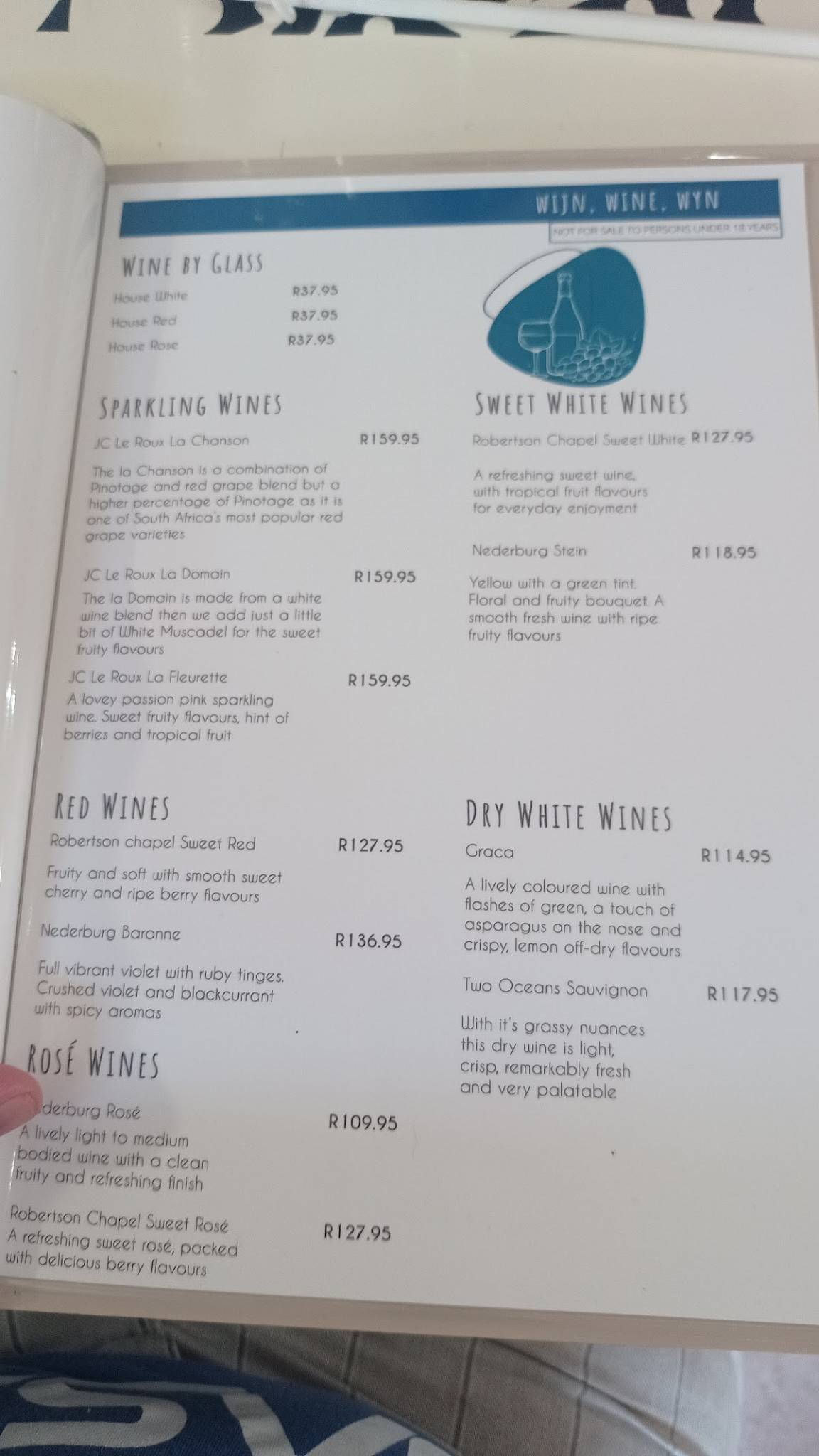 Menu at The Windmill Restaurant, Hartbeespoort