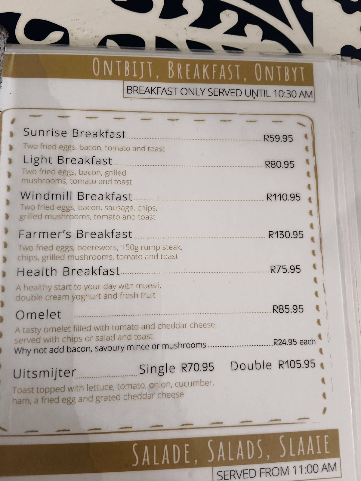 Menu at The Windmill Restaurant, Hartbeespoort