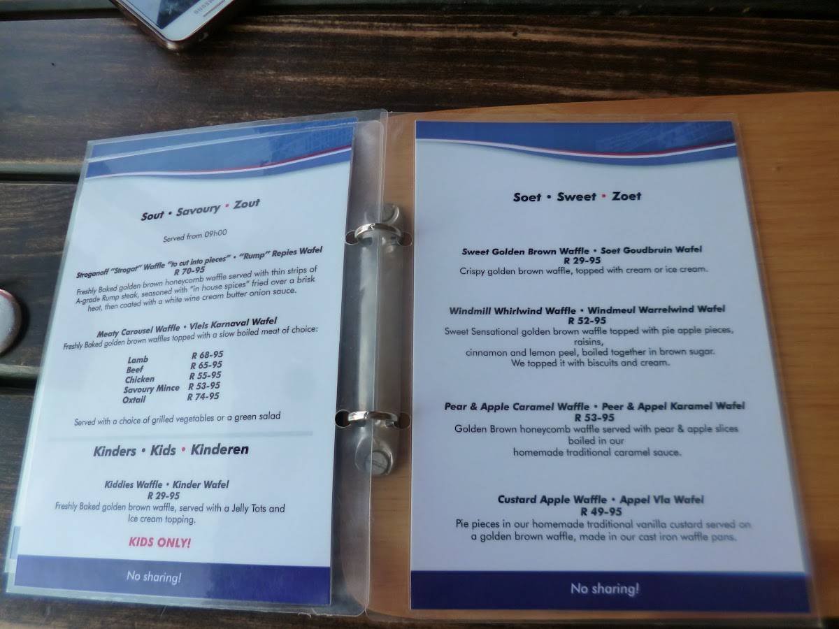 Menu at The Windmill Restaurant, Hartbeespoort