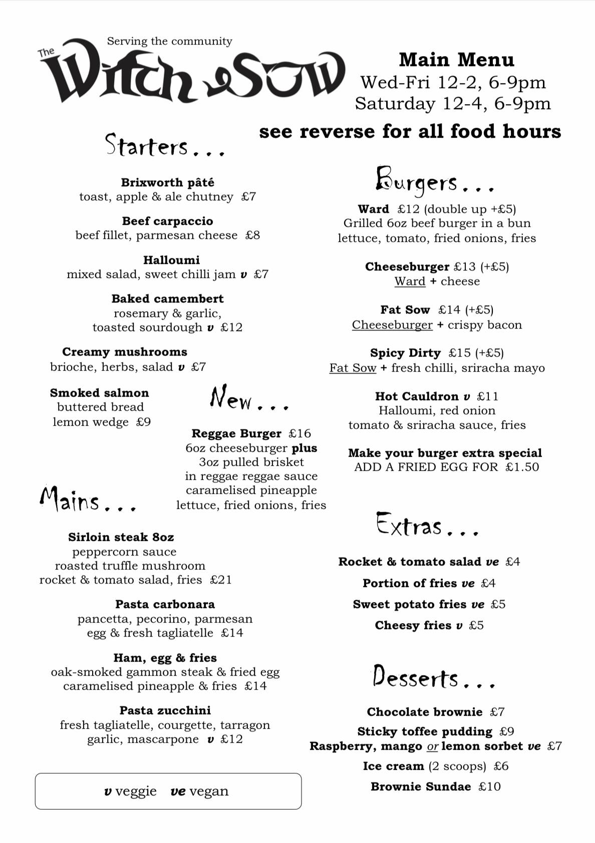 Menu at The Witch & Sow pub & bar, Guilsborough