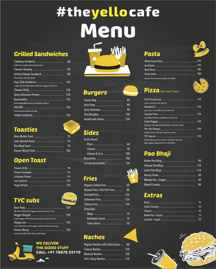 Menu at The Yello Cafe, Nashik