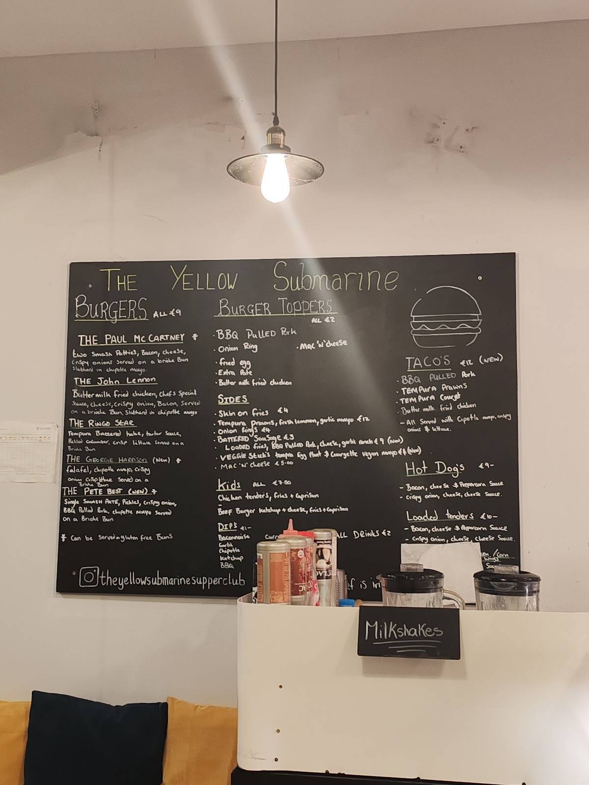Menu at The Yellow Submarine restaurant, Fermoy