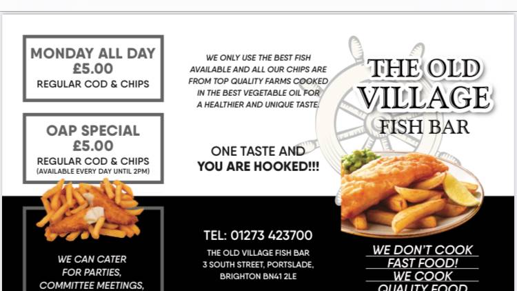 Menu at The old Village Fish Bar, Brighton
