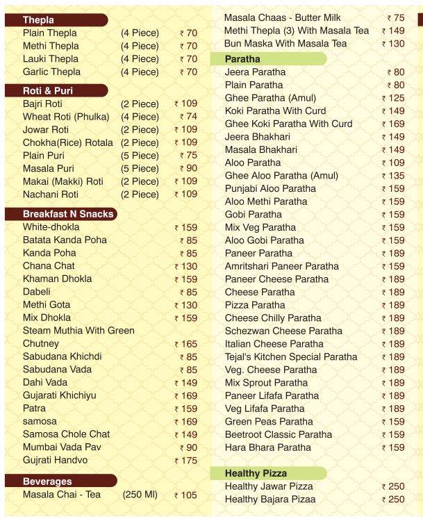 Menu at Thepla House by Tejal's Kitchen - Lower Parel, Mumbai
