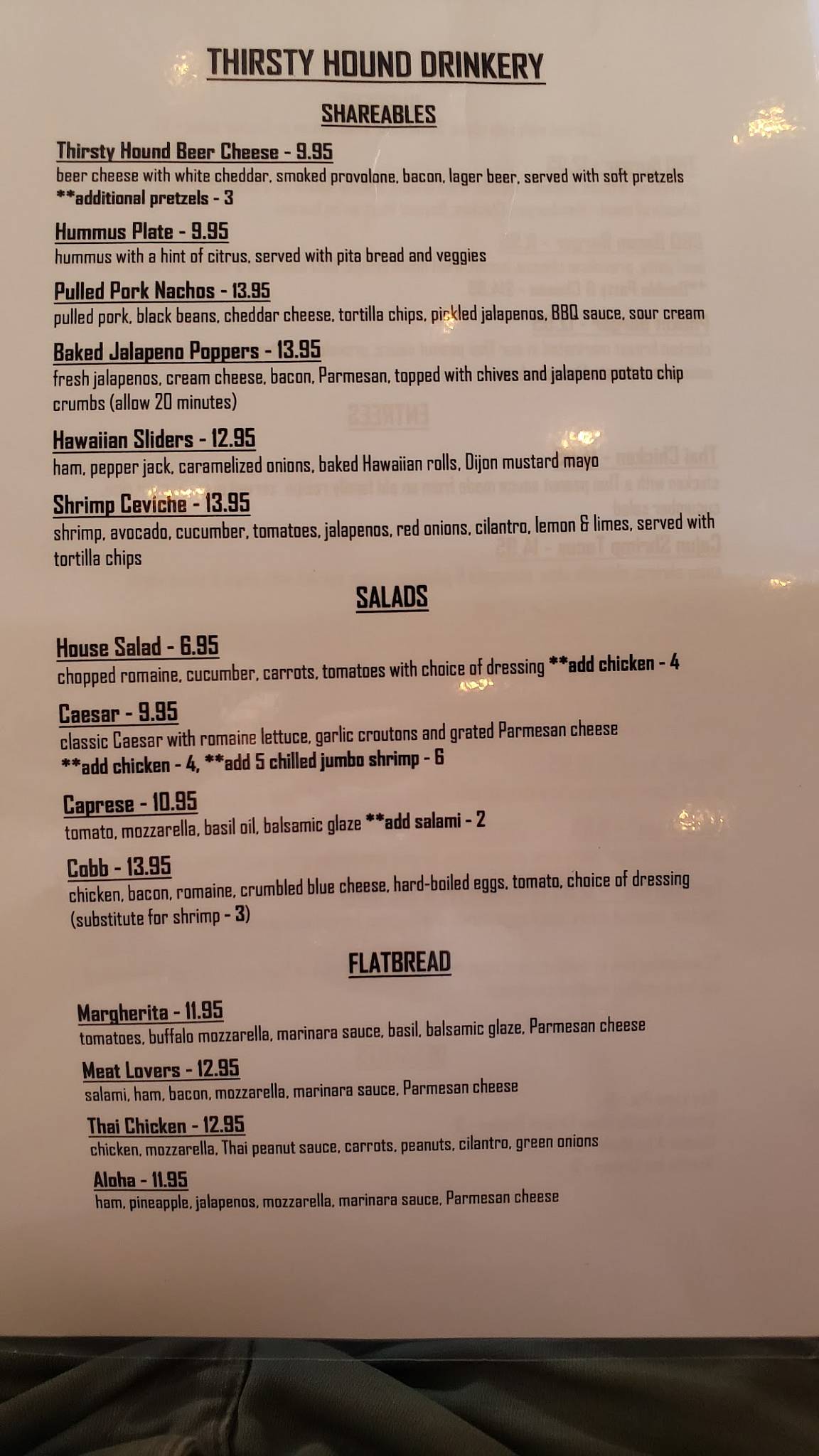 Menu at Thirsty Hound Drinkery pub & bar, University Place