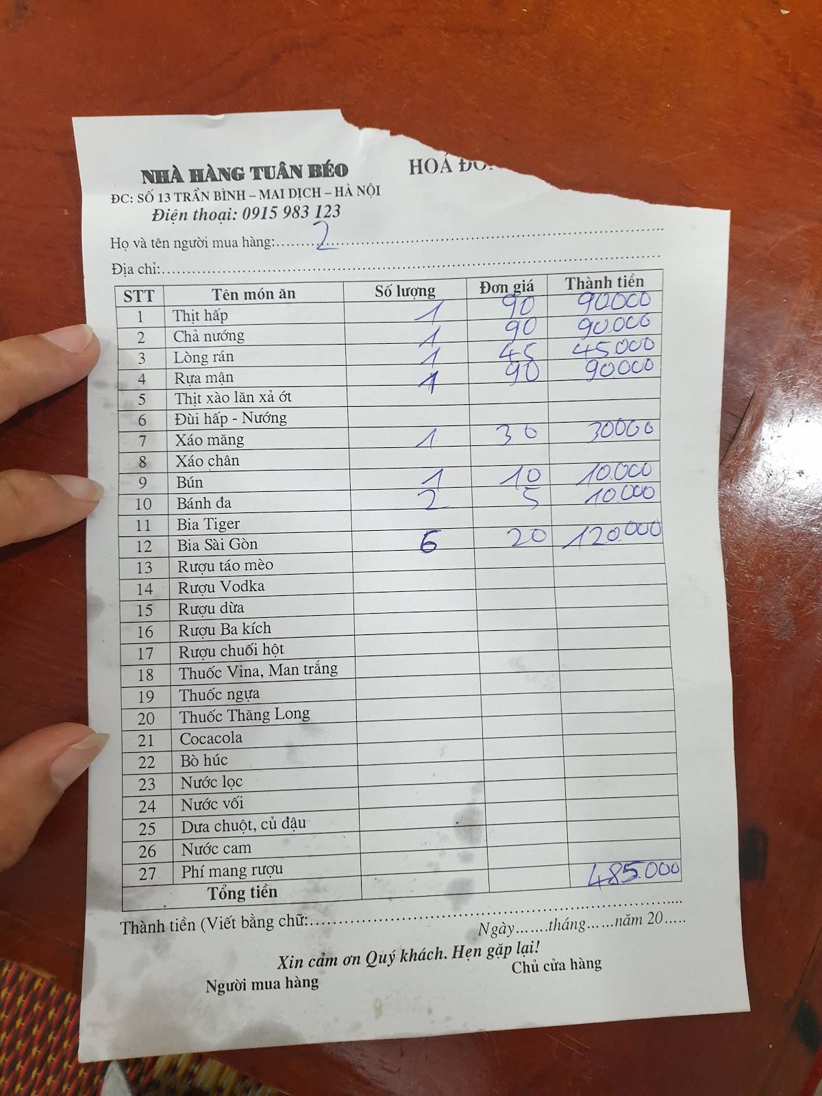 Menu at Thịt Chó Tuân Béo 13 restaurant, Hanoi