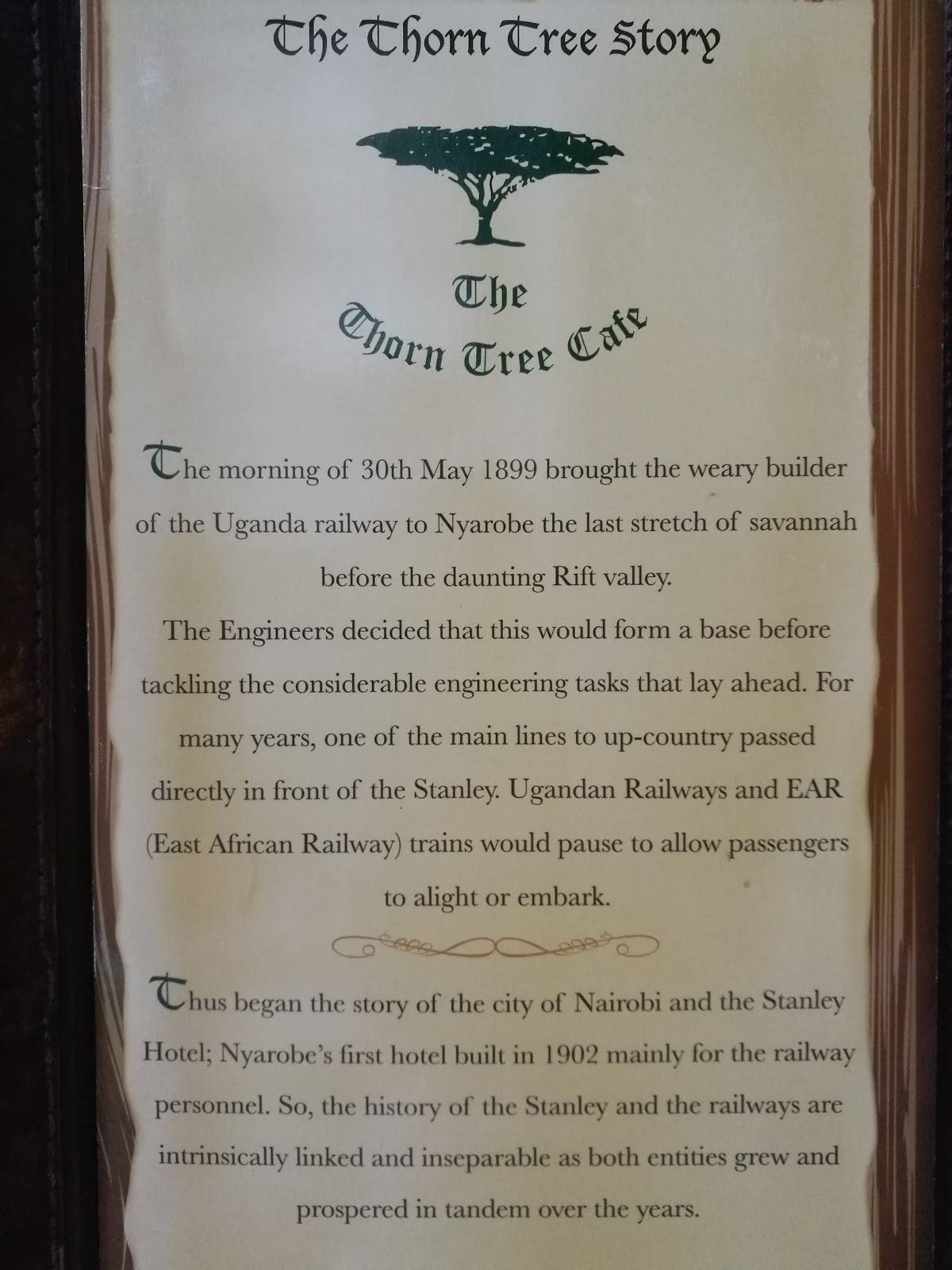 Menu at Thorn Tree Cafe, Nairobi