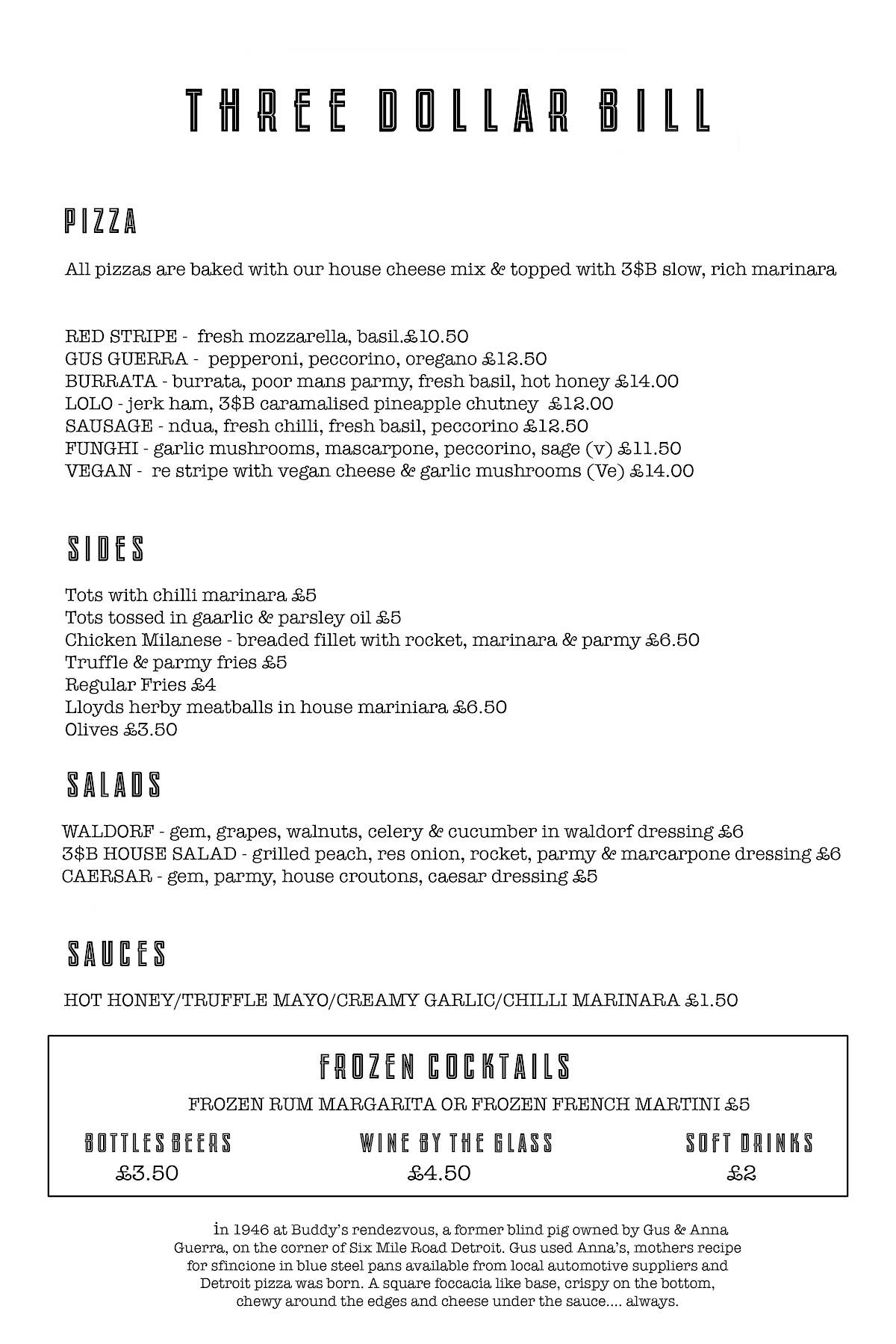 Carta del restaurante Three Dollar Bill Hoylake, Meols