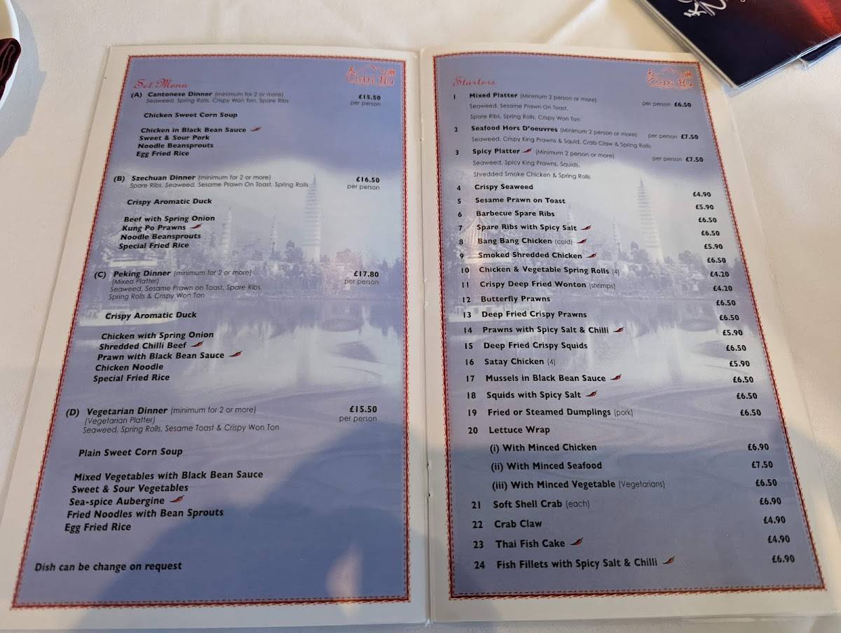 Menu at Tian Hu Chinese Restaurant, Harrow, 498 Kenton Ln