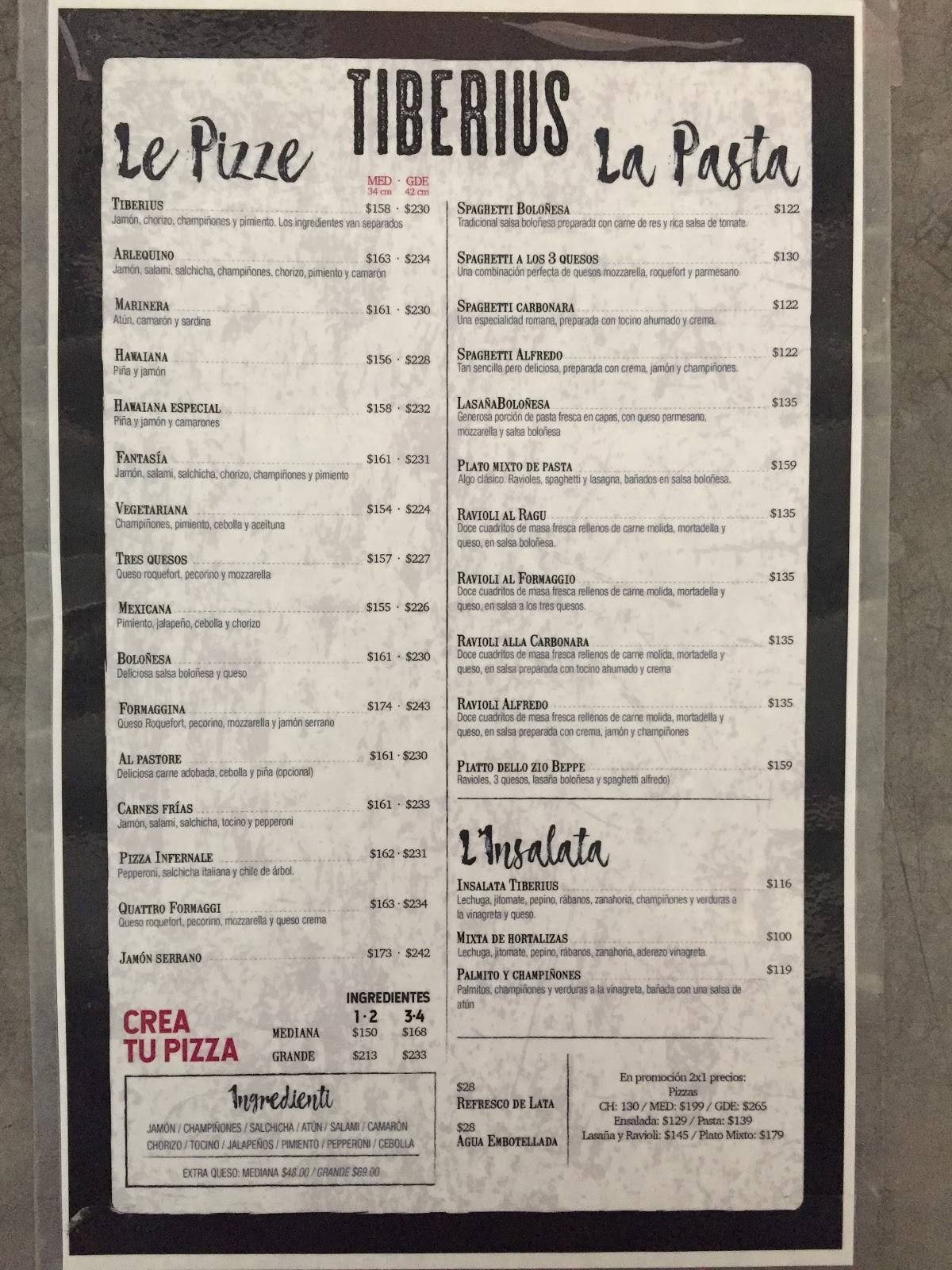 Carta del restaurante Tiberius Pizza, San Luis Potosi